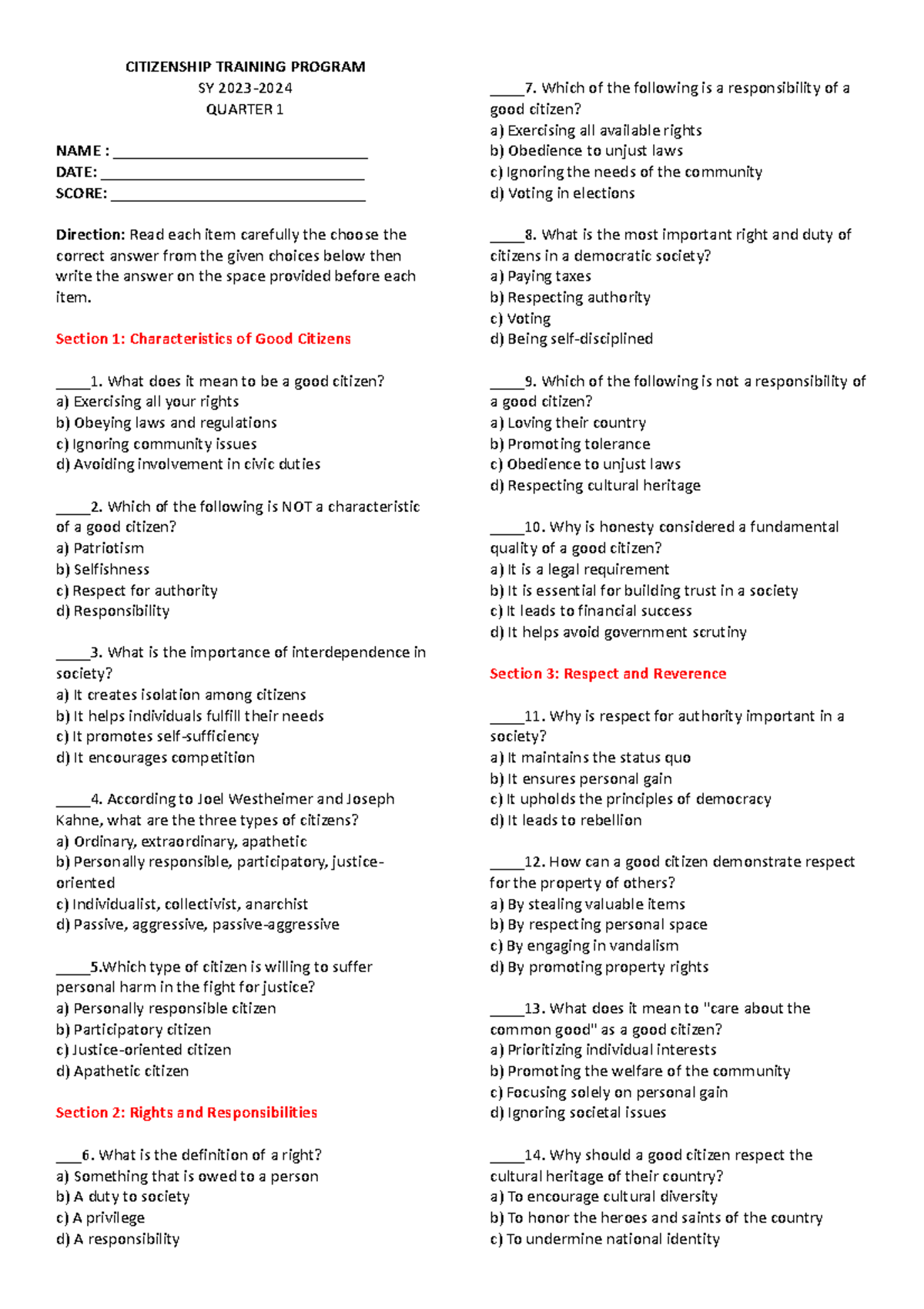 Citizenship Training Program - quiz - CITIZENSHIP TRAINING PROGRAM SY ...