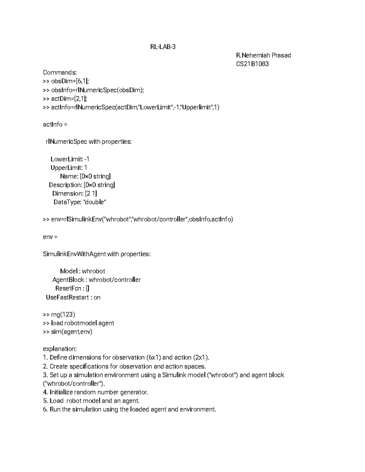 Rl Lab 3 Lab Work Rl Lab R Prasad Cs21b Commands Obsdim 61 1320
