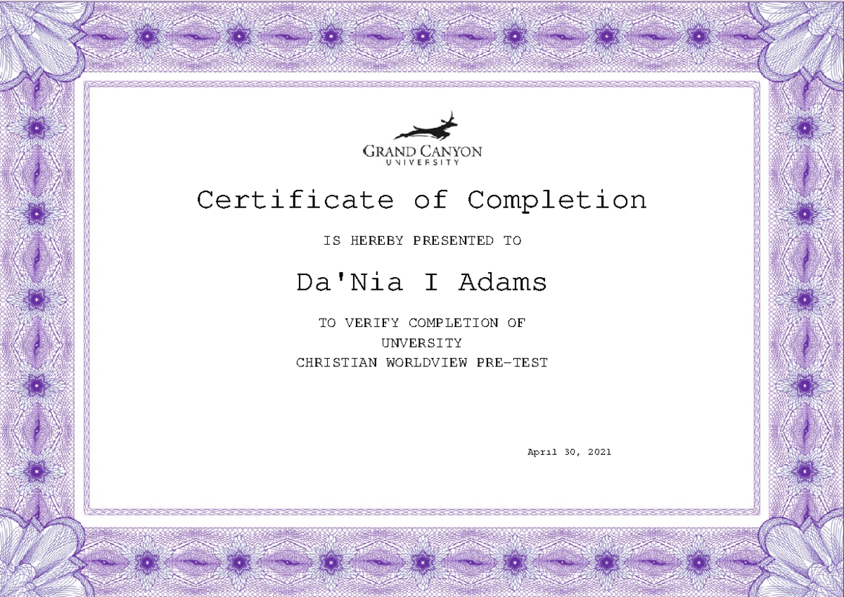 Christian Worldview Pre-Test certificate - CWV 101 - Certificate of ...