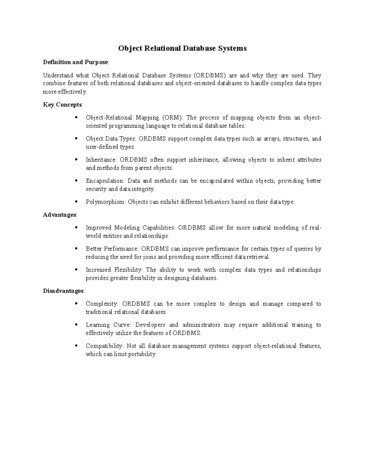Object Relational Database Systems They Combine Features Of Both Relational Databases And