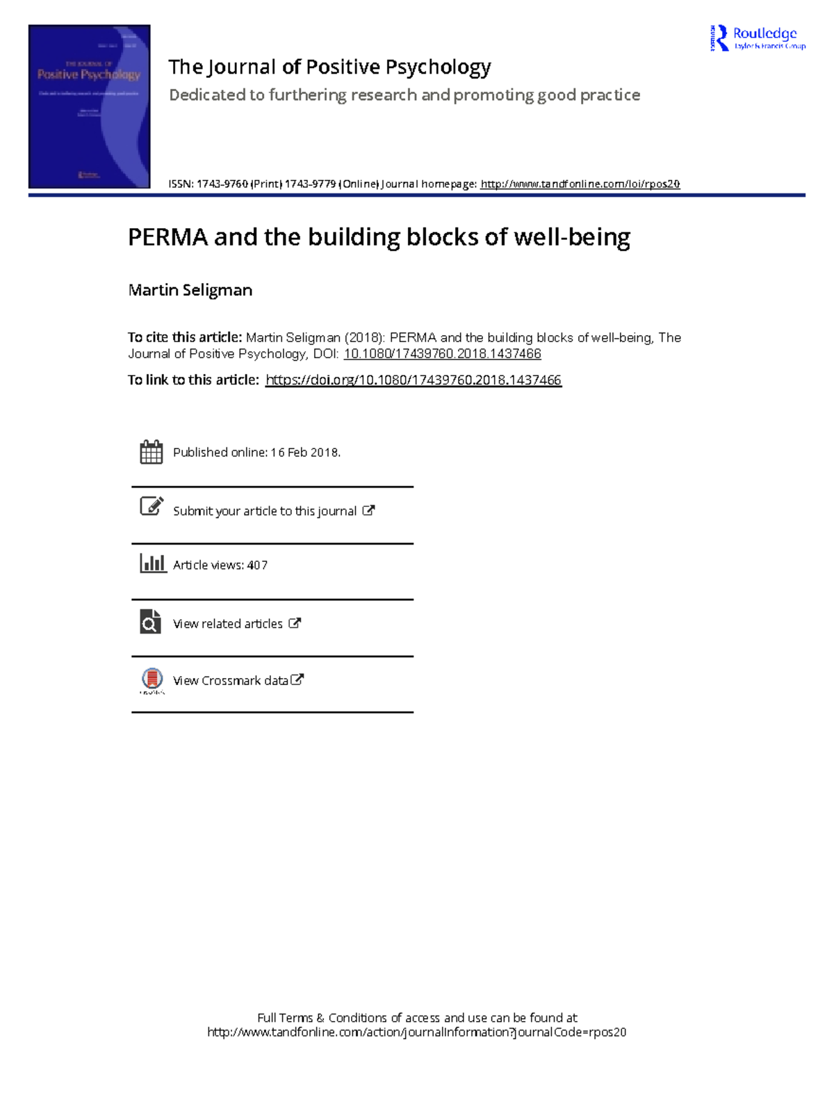 Perma and the building blocks of well-being - Full Terms & Conditions ...