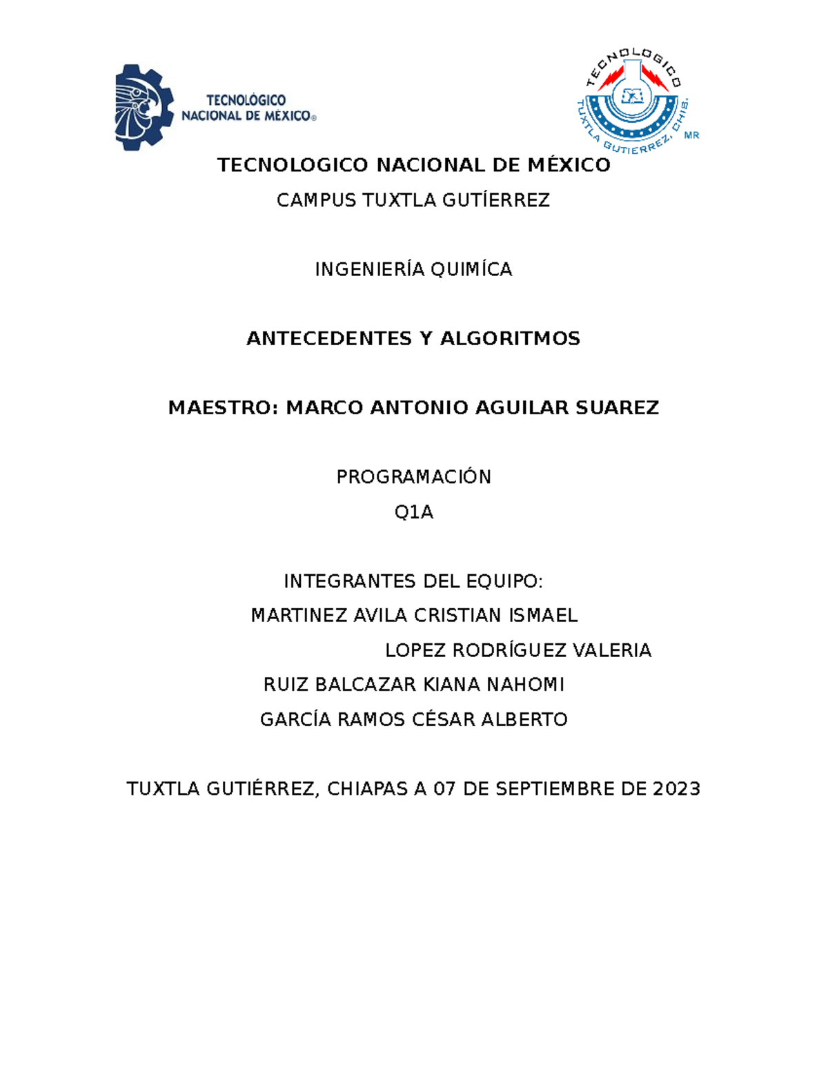 1programacion Q1A - Jklo - TECNOLOGICO NACIONAL DE MÉXICO CAMPUS TUXTLA ...