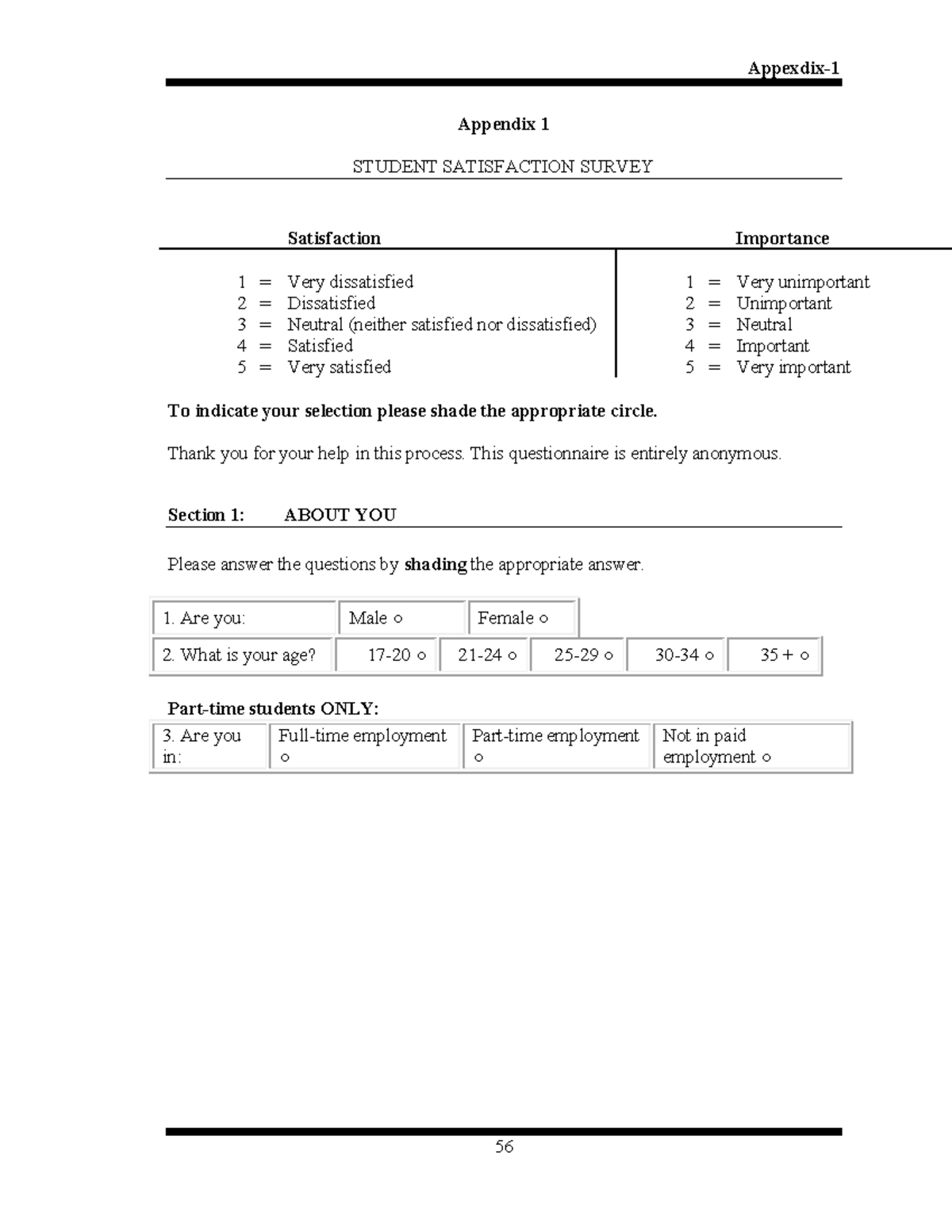 Research PDF - Appexdix-1 Appendix 1 STUDENT SATISFACTION SURVEY ...