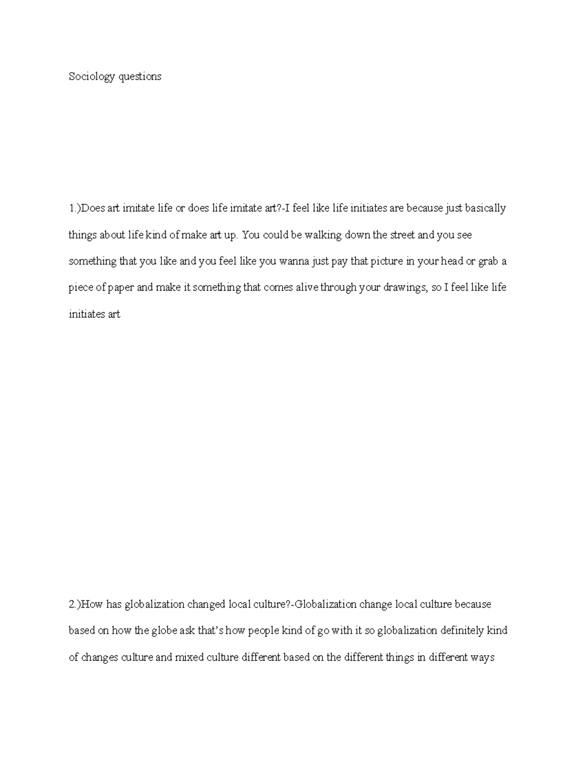 Vvbbn 09 - worksheet - Sociology questions 1.)Does art imitate life or ...