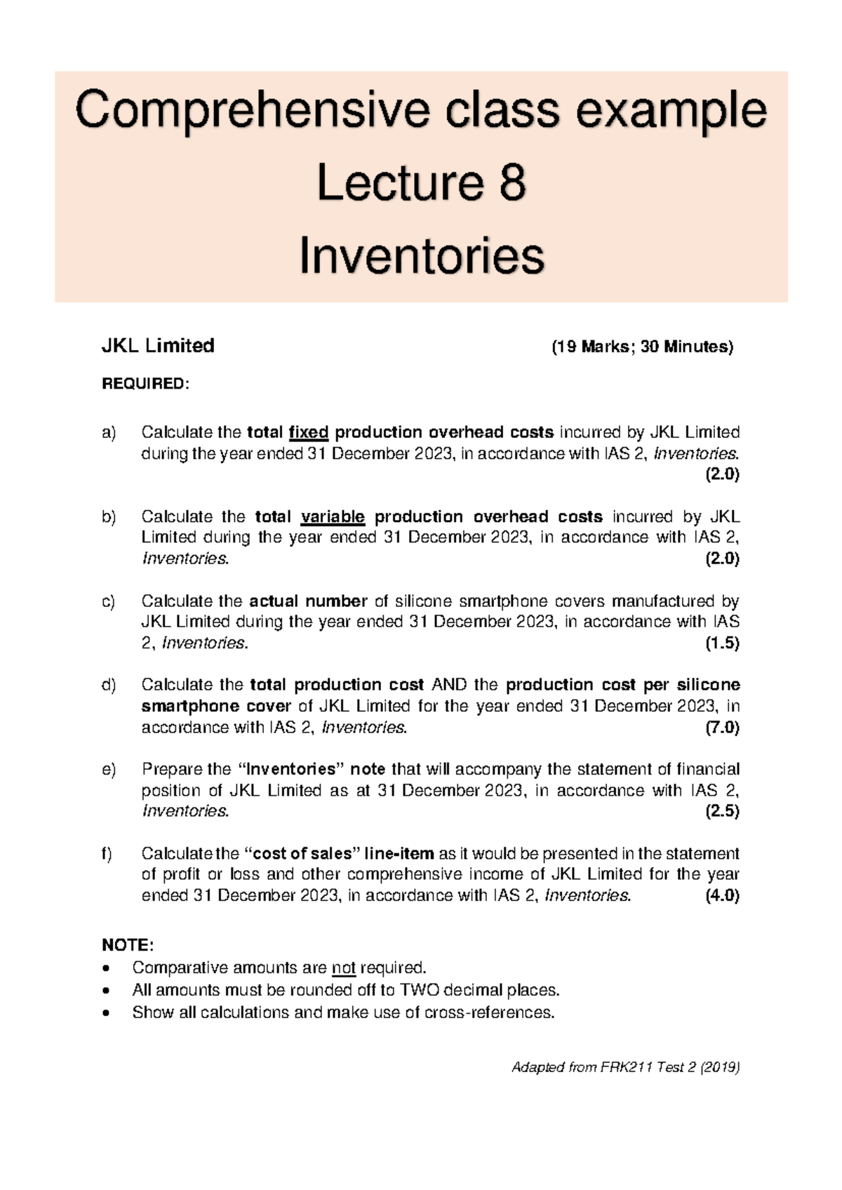 Inventories Comprehensive Example - v cv JKL Limited (19 Marks; 30 ...
