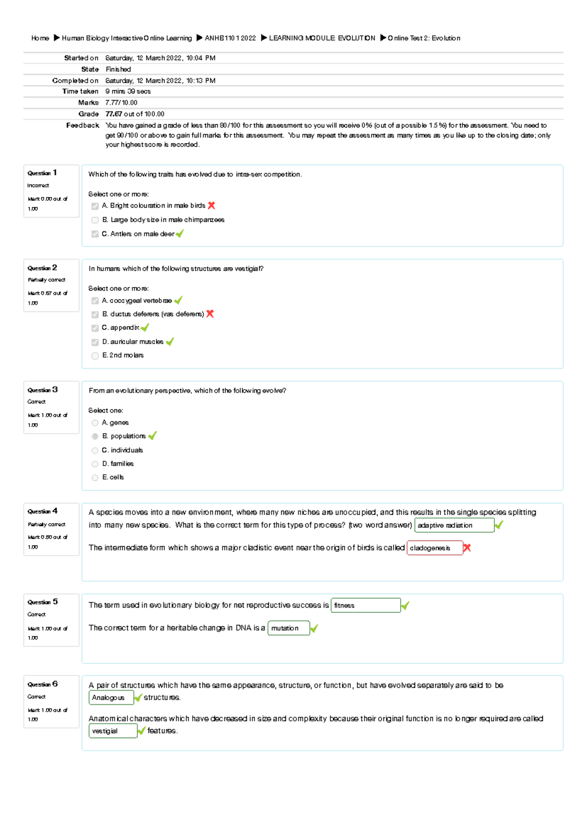Online Test 2 Evolution 2 - /VTL /\THU )PVSVN` 0 U[LYHJ[P]L 6 USPUL 3 ...