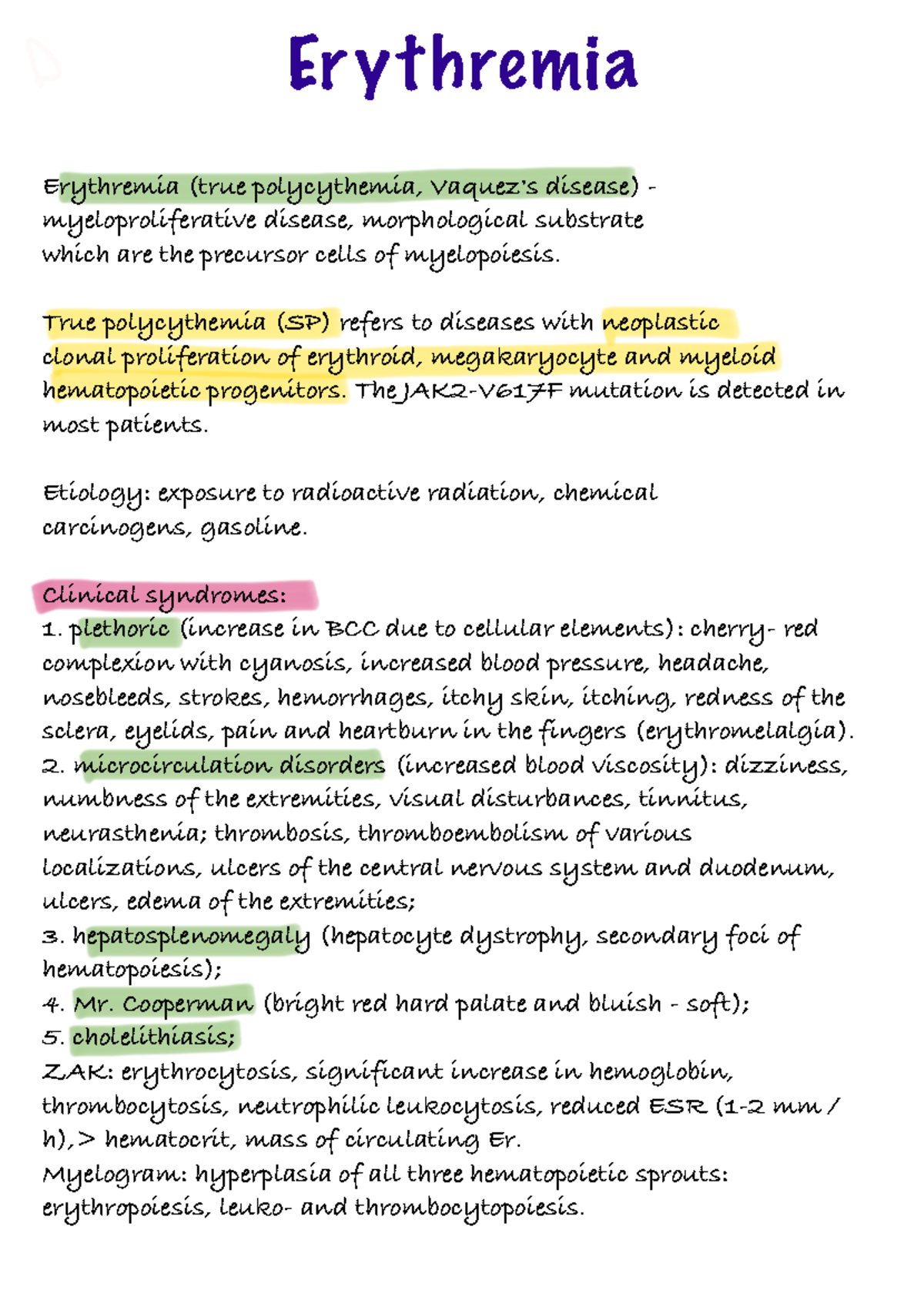 Erythremia - Er y thremia Erythremia (true polycythemia, Vaquez's ...