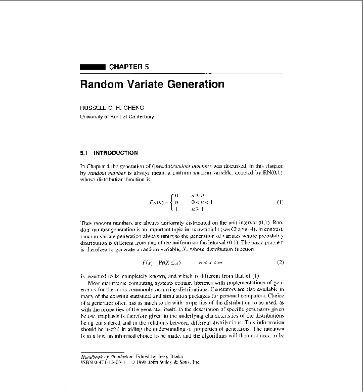 Jerry blank simulation-handbook-pdf-7 - CHAPTER 5 Random Variate Generation RUSSELL C. H. CHENG ...