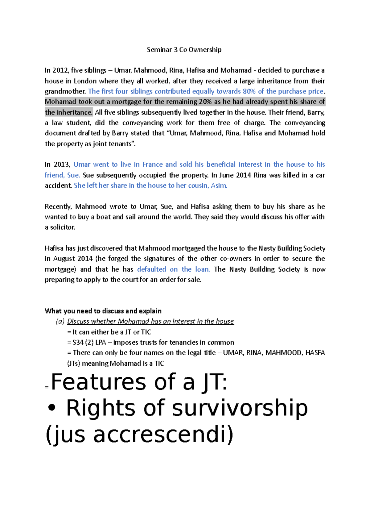 Seminar 3 Co Ownership - Seminar 3 Co Ownership In 2012, five siblings ...