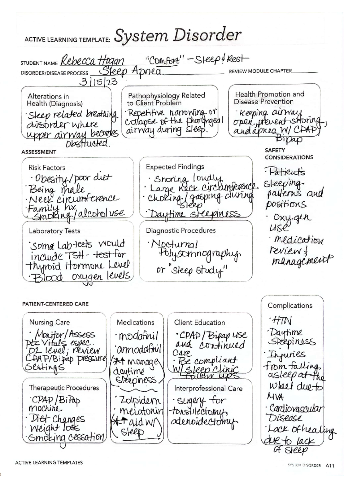Systemdisorder Sleep Apnea - NURS 141 - Studocu