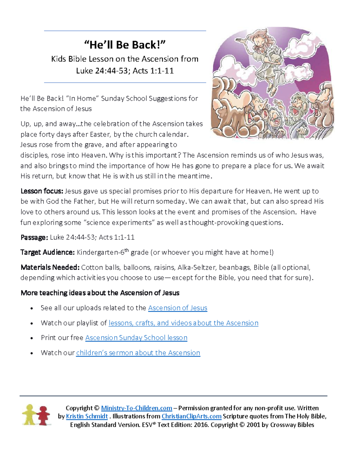 Sunday school lesson Ascension of Jesus Bible Lesson for Kids ...