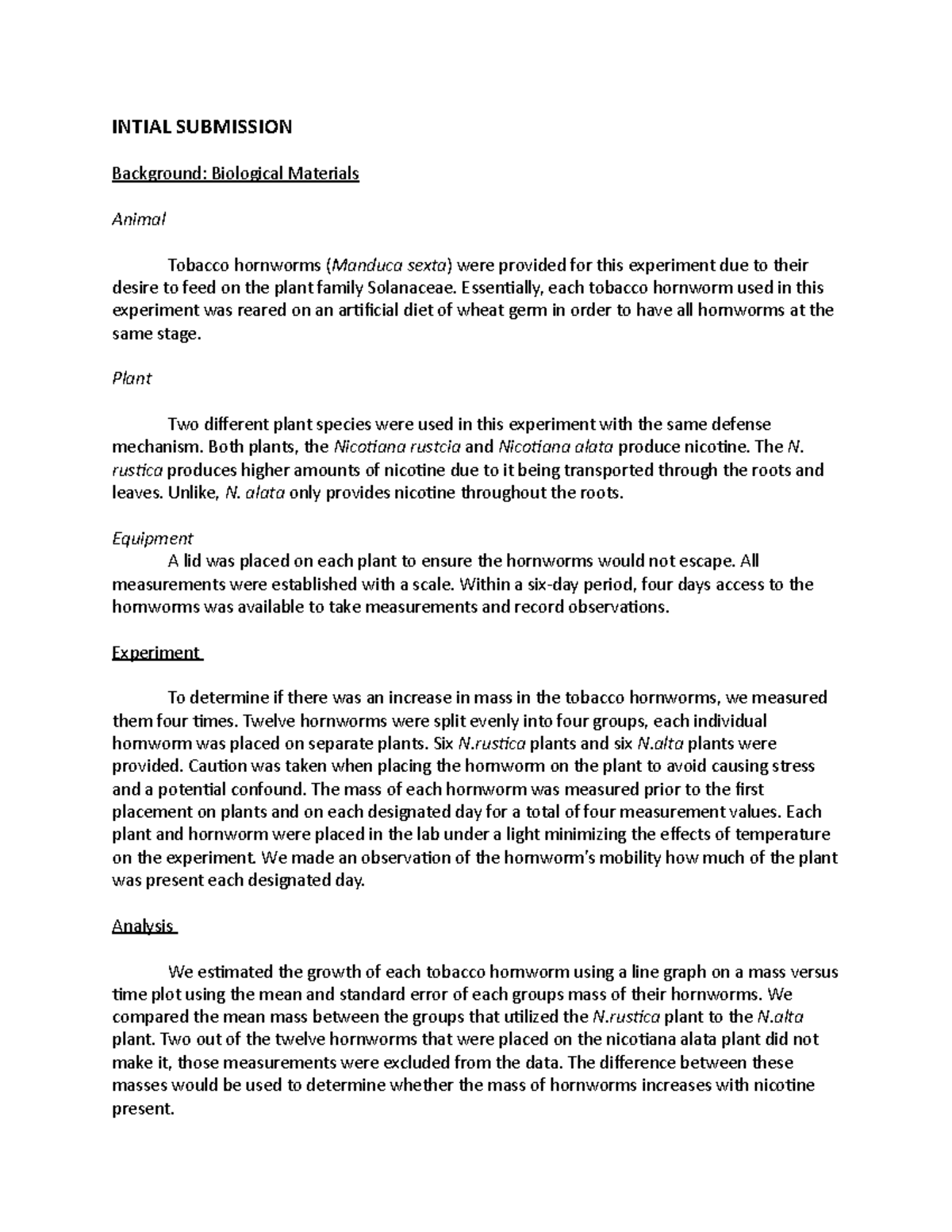 Methods Section Writing Assignment-BIOL212 - INTIAL SUBMISSION ...