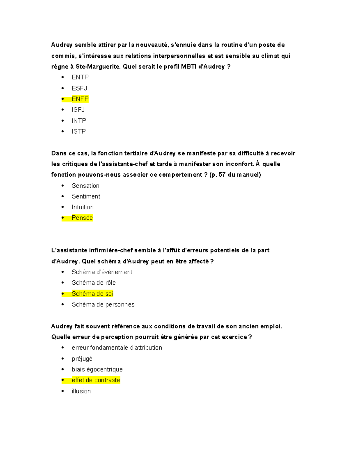 Questions cas d'audrey cyr - Audrey semble attirer par la nouveauté, s ...