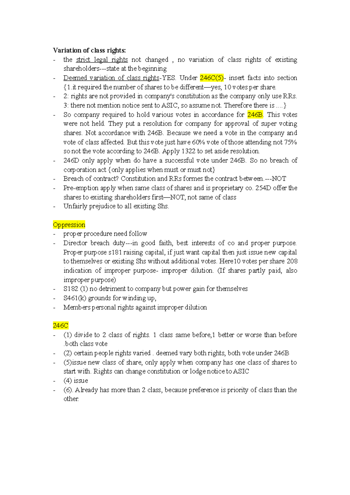 Variation of class rights - leture 8 - Corporate Law - Variation of ...