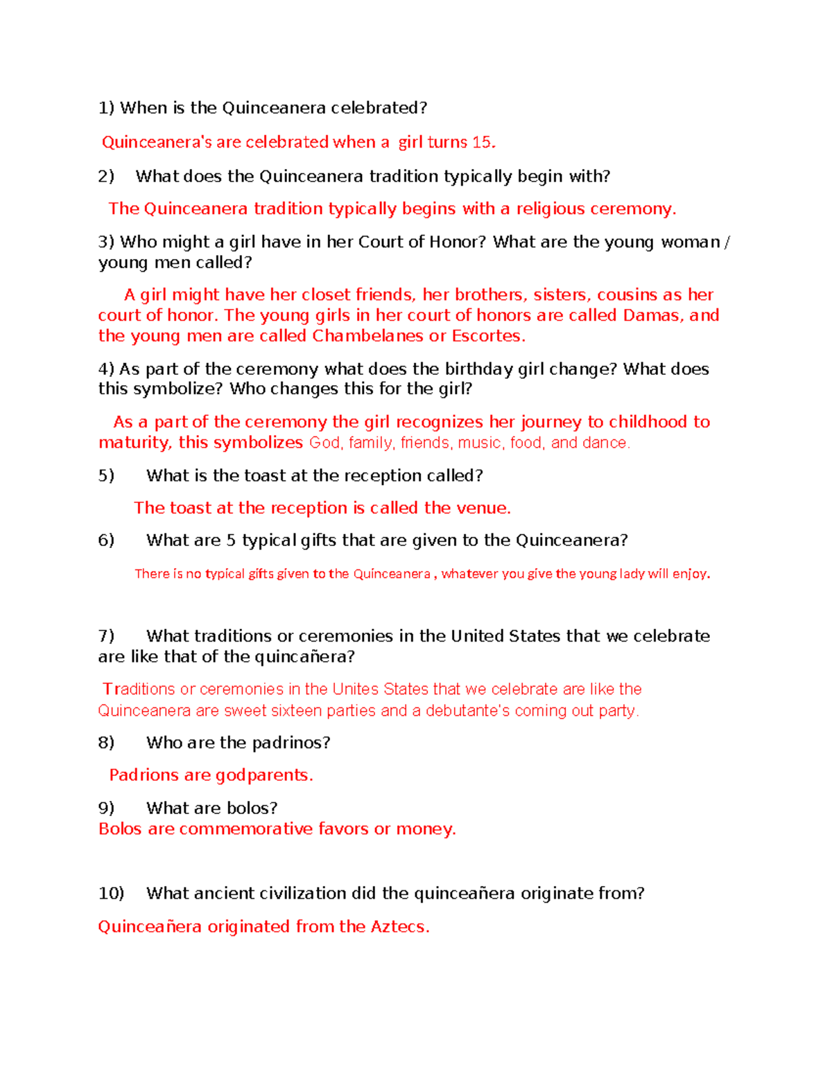 Quinceanera Webquest - 1) When is the Quinceanera celebrated ...