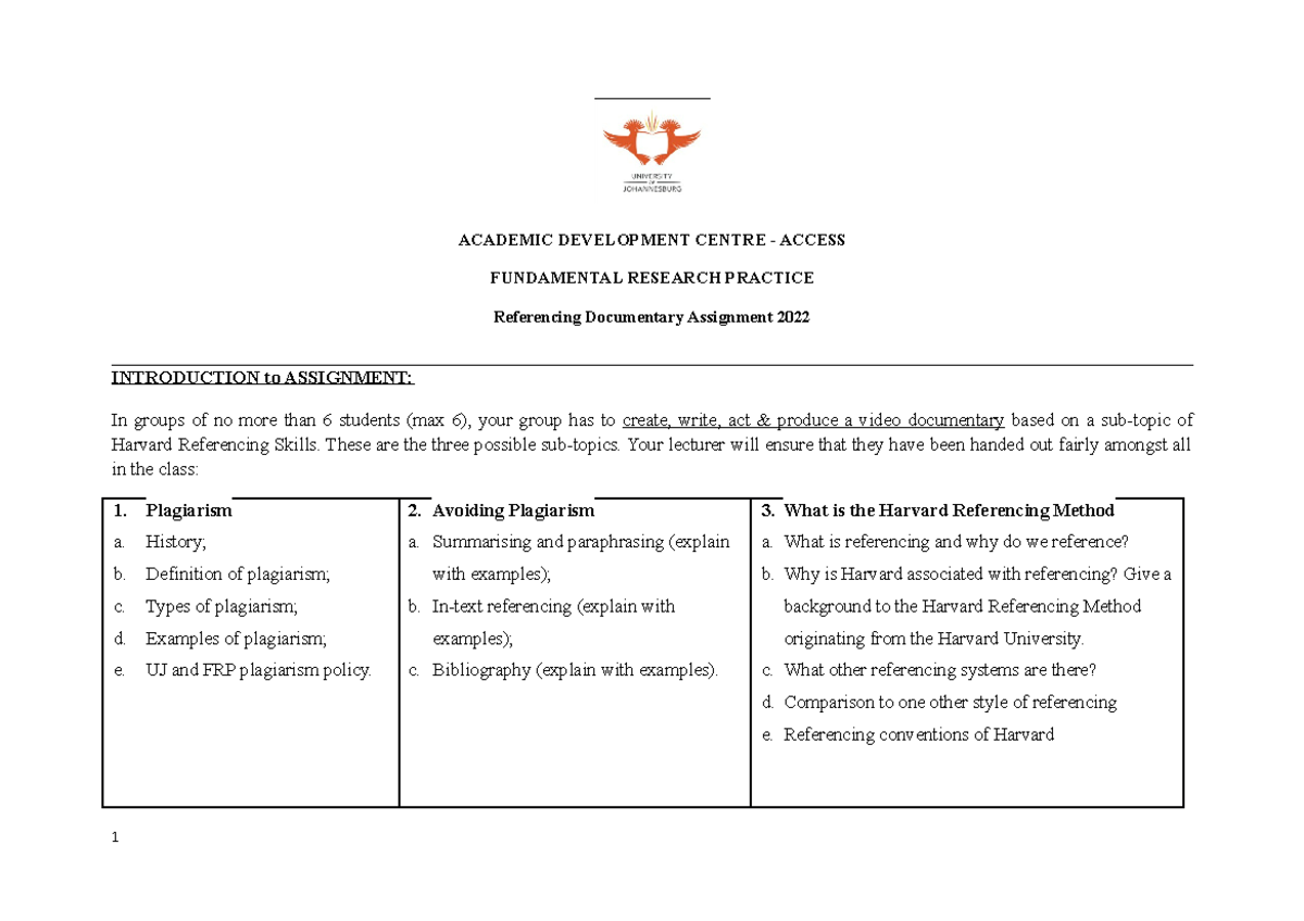 Referencing Video Assignment (2022) - ACADEMIC DEVELOPMENT CENTRE ...
