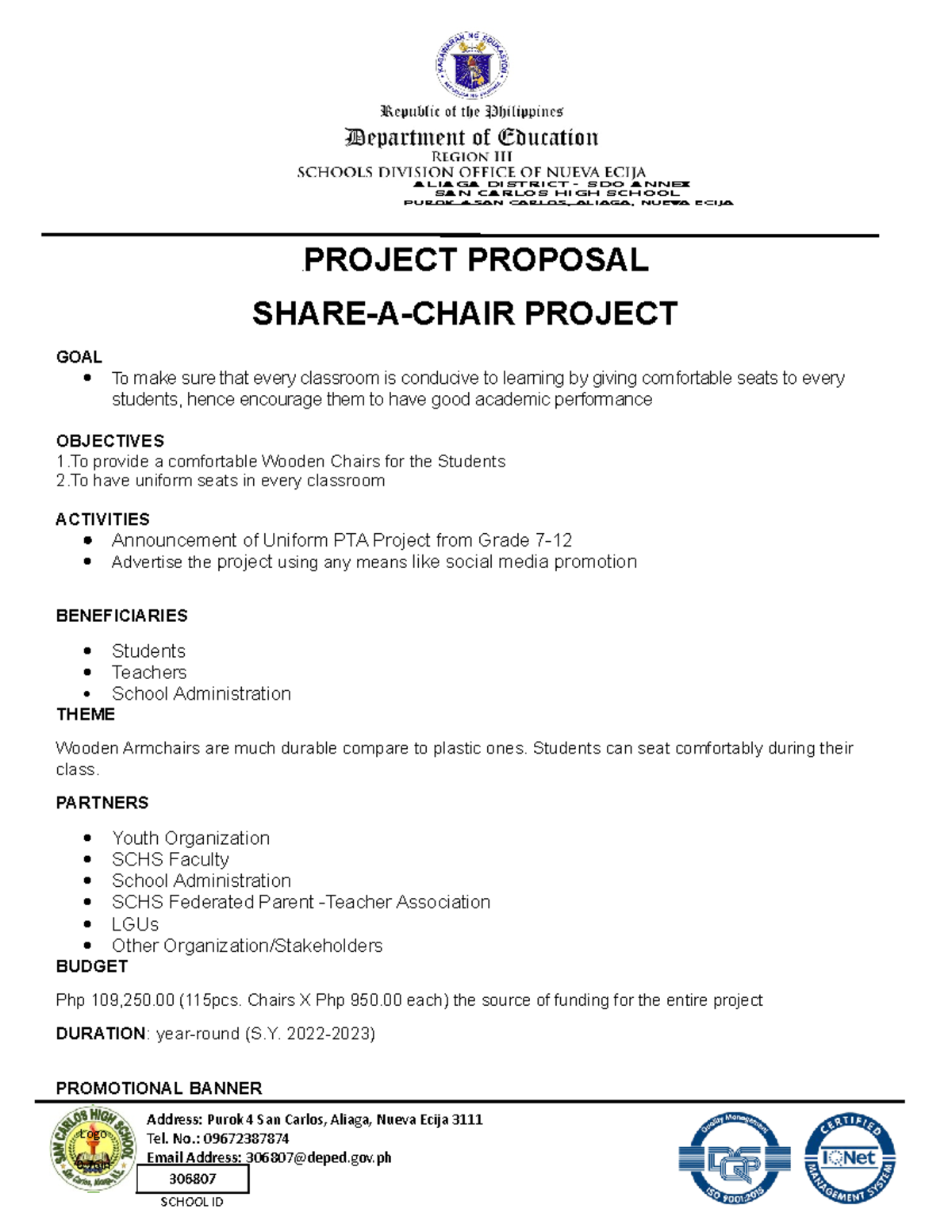 Activity Proposal- Share A Chairproject - 306807 SCHOOL ID APROJECT ...