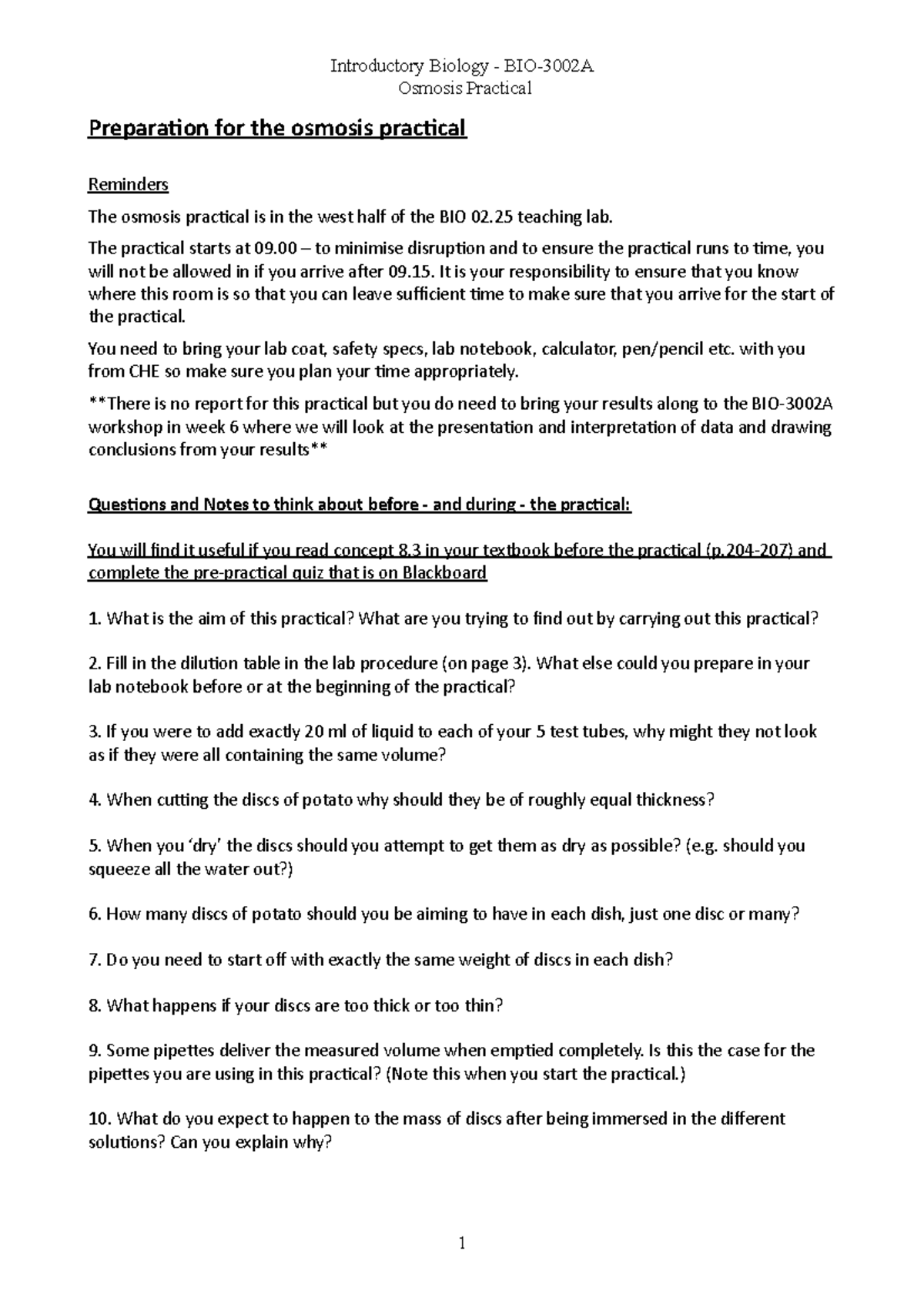 Osmosis Practical - Osmosis Practical Preparation for the osmosis ...