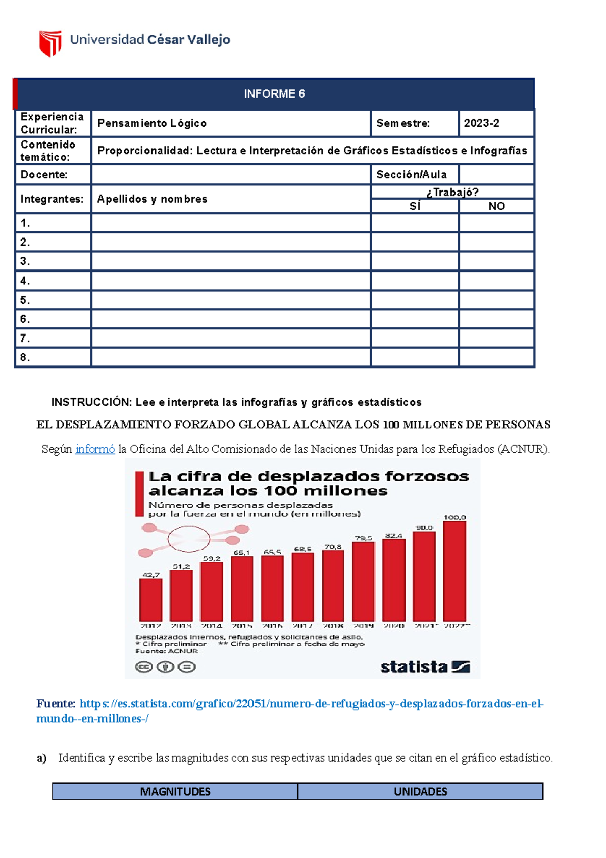 Informe 6-E1 - resolver - INFORME 6 Experiencia Curricular: Pensamiento Lógico Semestre: 2023 ...
