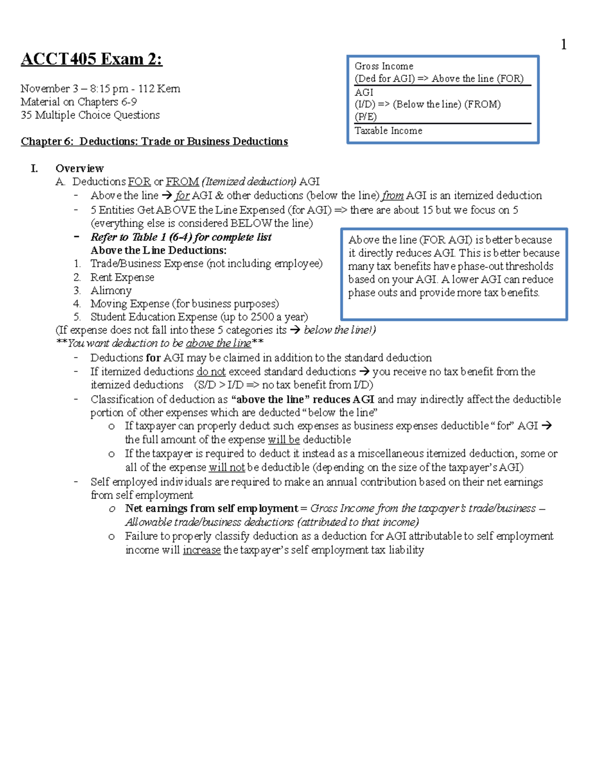 ACCT405 Exam 2 Study Guide V2 - ACCT405 Exam 2: November 3 – 8:15 pm ...