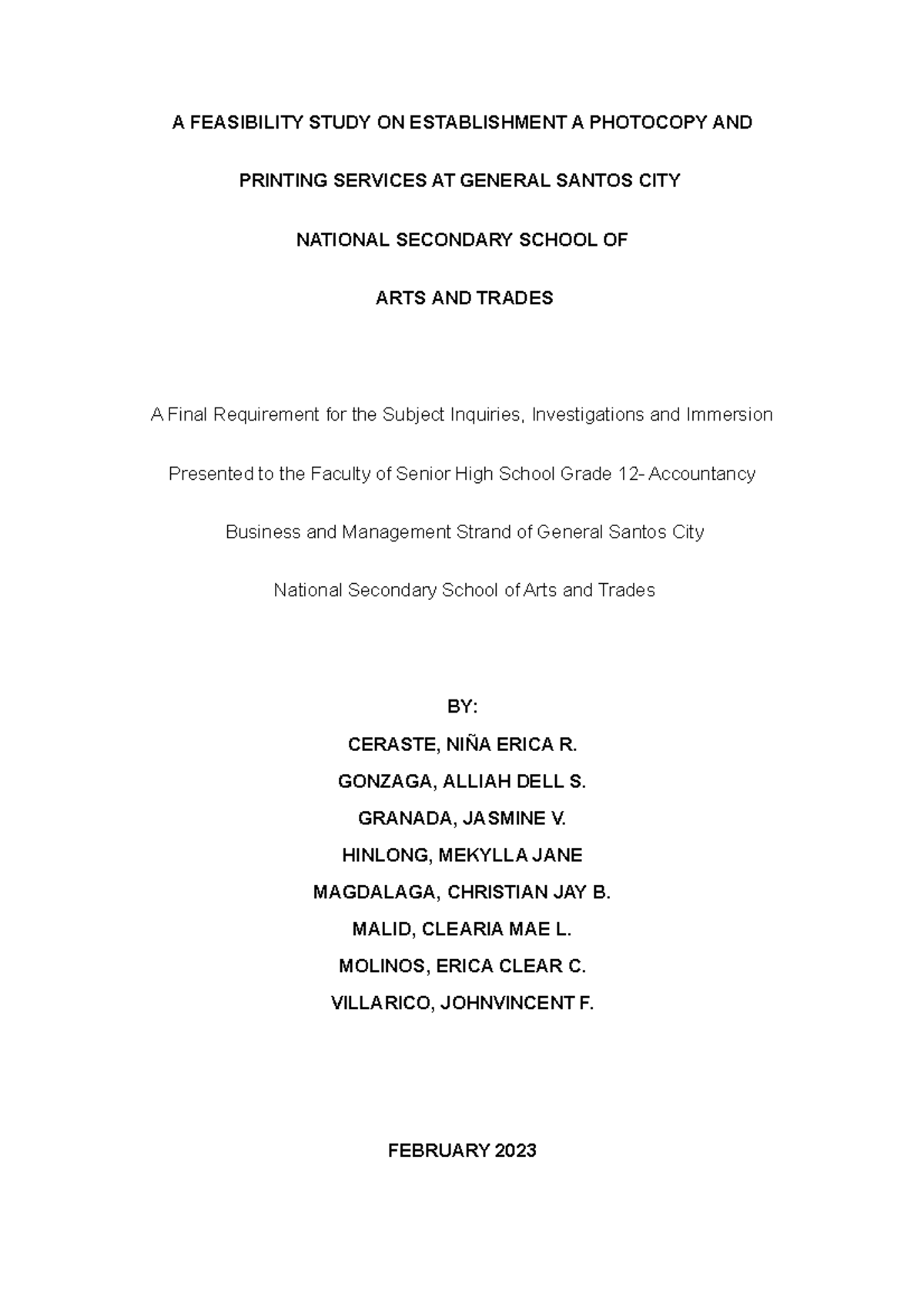 Printing- Feasibility-G-5-Revised 12-ABM2 - A FEASIBILITY STUDY ON ESTABLISHMENT A PHOTOCOPY AND ...