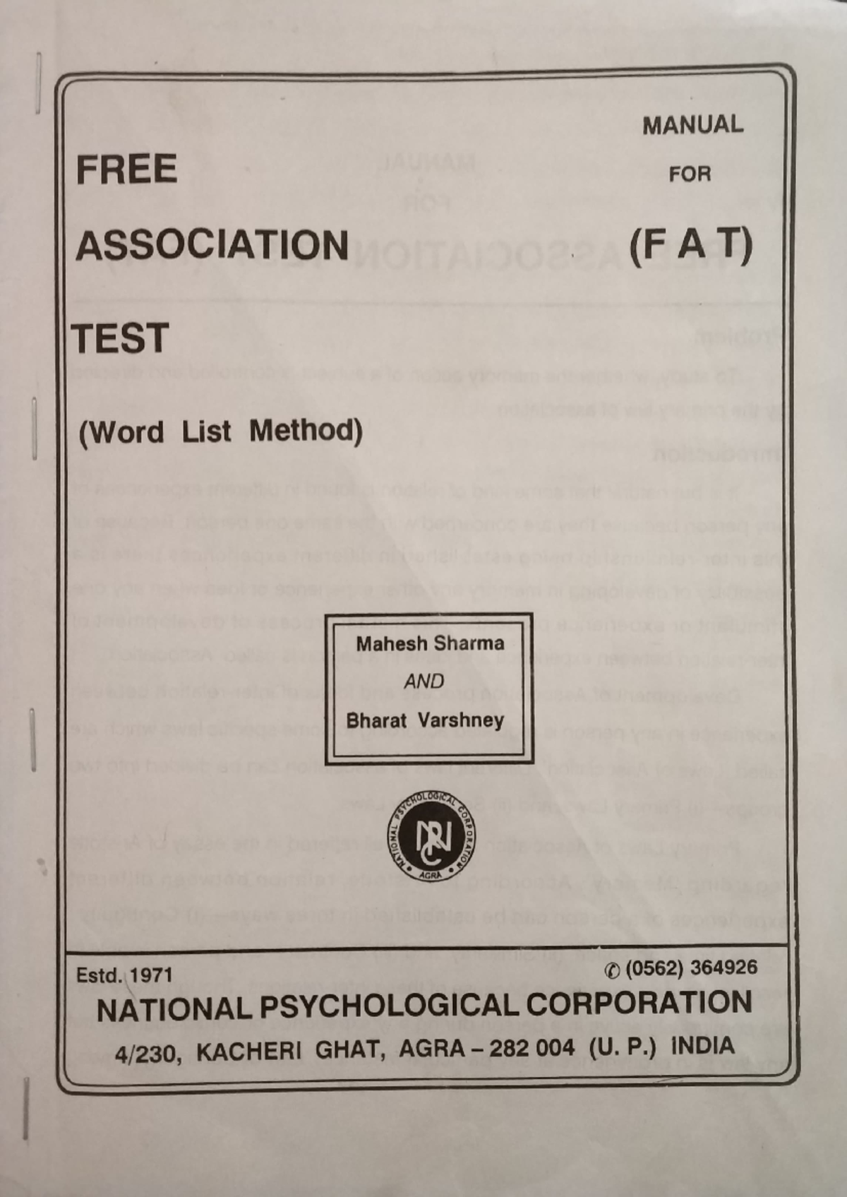 Free Association Test - General psychology - Studocu