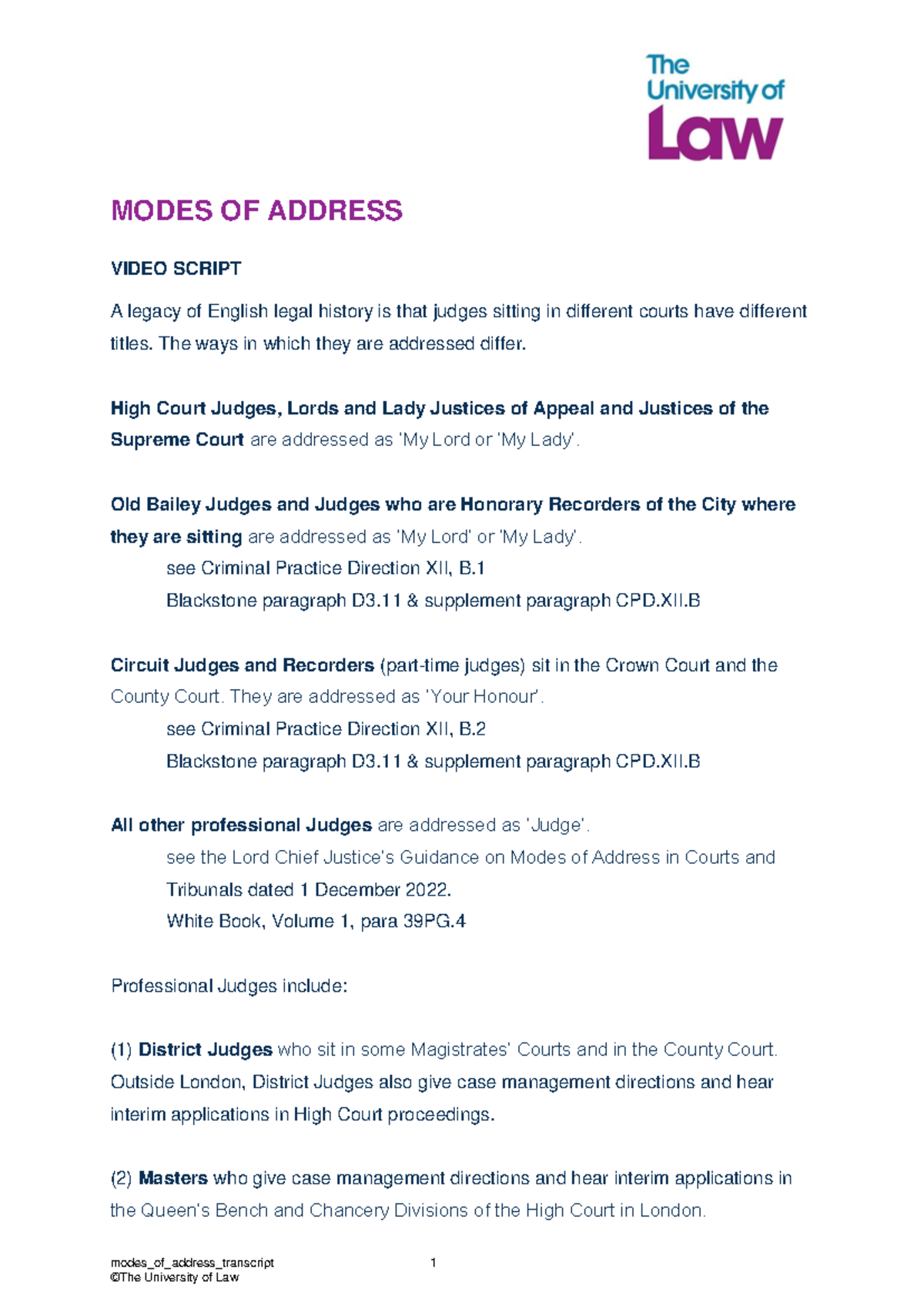 Modes of Address - modes_of_address_transcript 1 MODES OF ADDRESS VIDEO ...