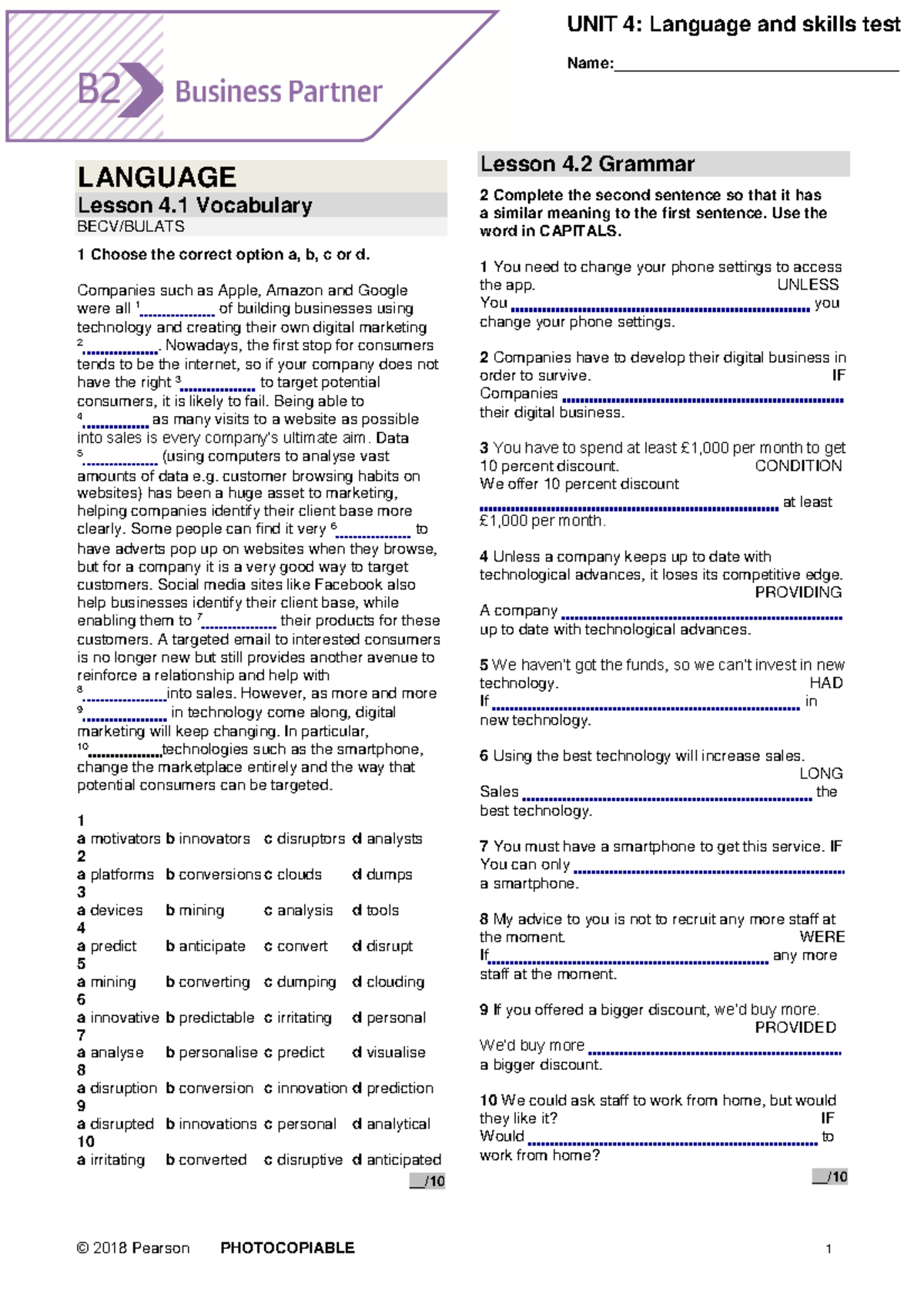 BP B2 Tests Unit4 - Name:_________________________________ LANGUAGE ...