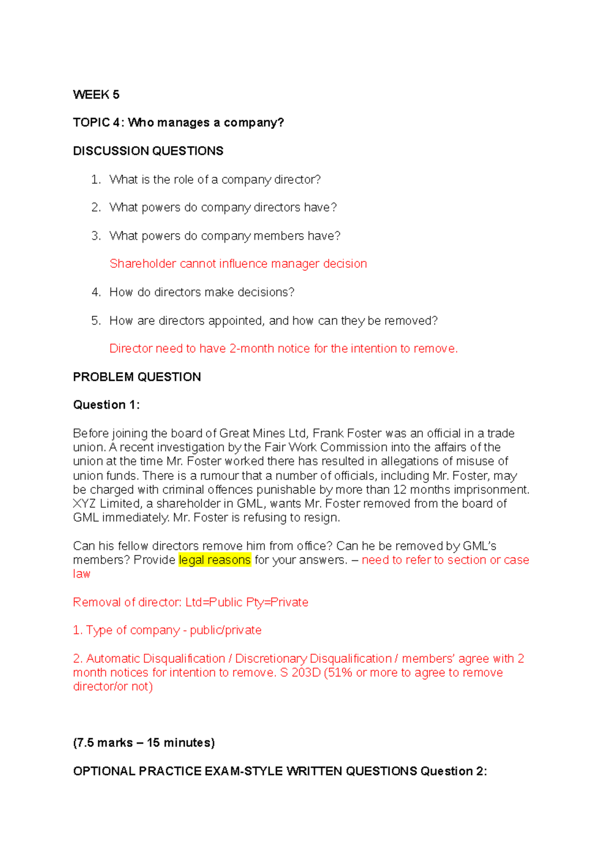WEEK 5 tutorial - WEEK 5 TOPIC 4: Who manages a company? DISCUSSION ...