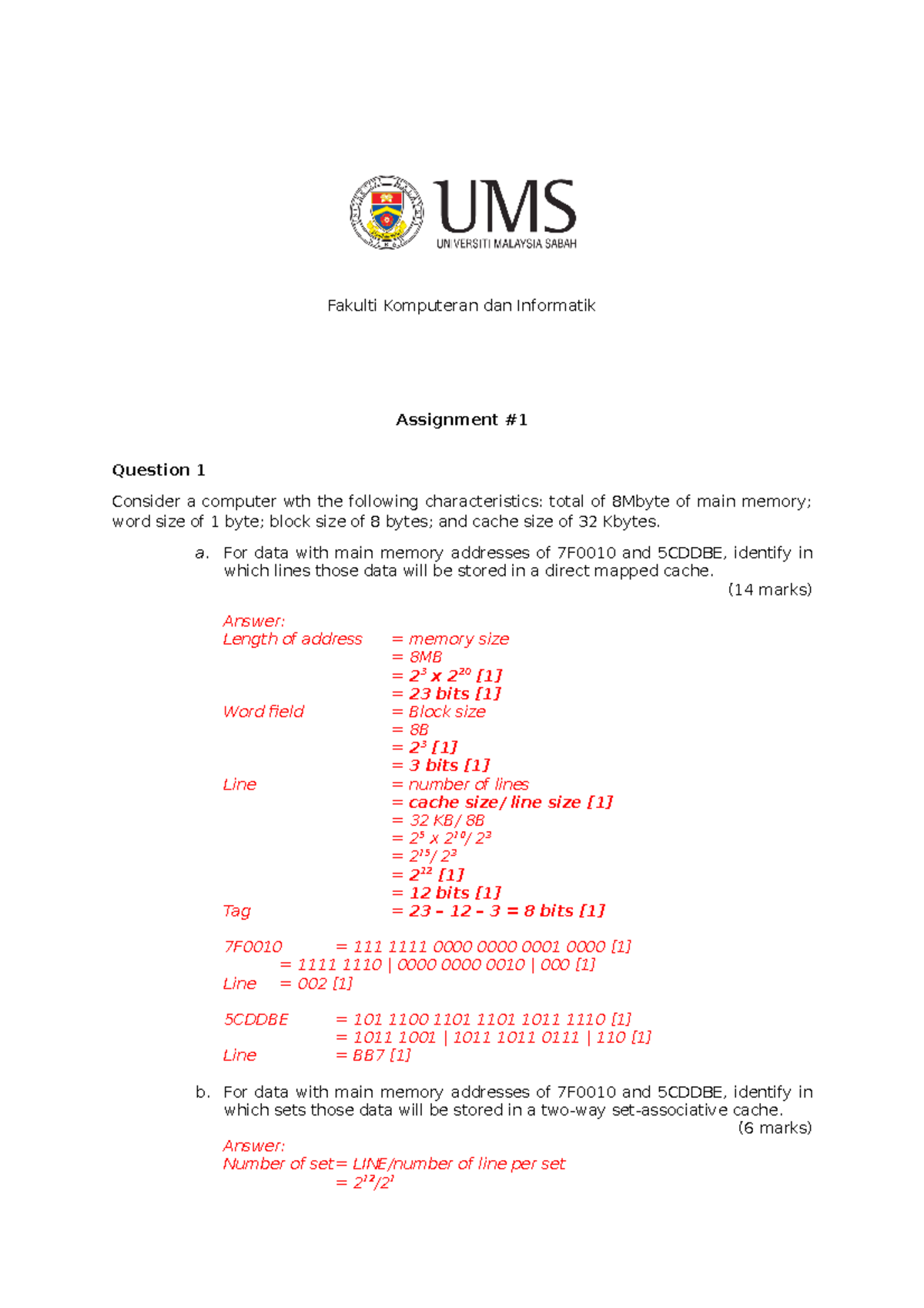 Assignment 1 FOR FIRST YEAR STUDENT - Computer Architecture and ...