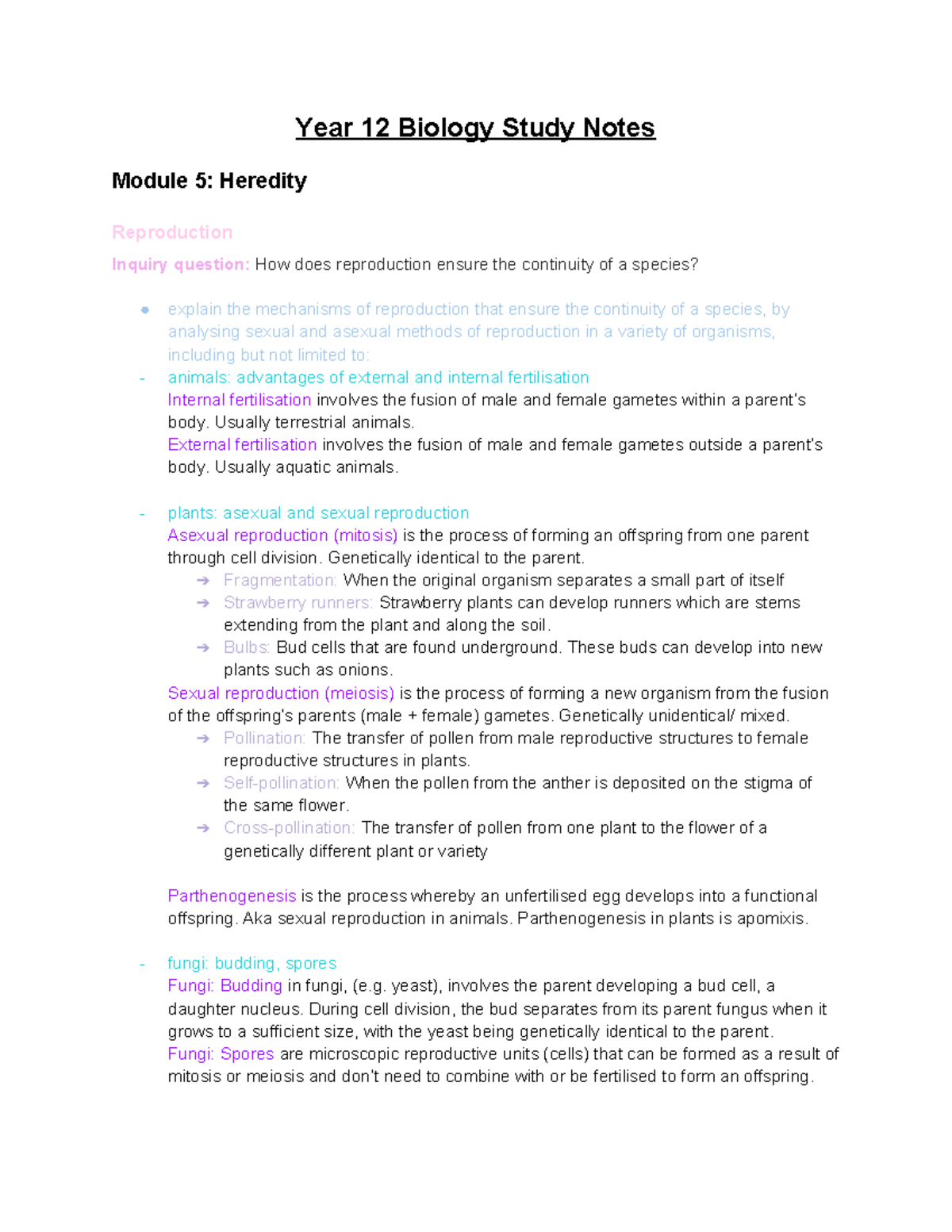Year 12 HSC Biology Notes all modules - Year 12 Biology Study Notes ...