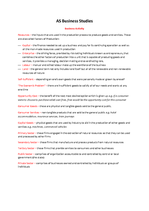 Caie as level business 9609 definitions v1 - ZNOTES SUMMARIZED NOTES ON ...