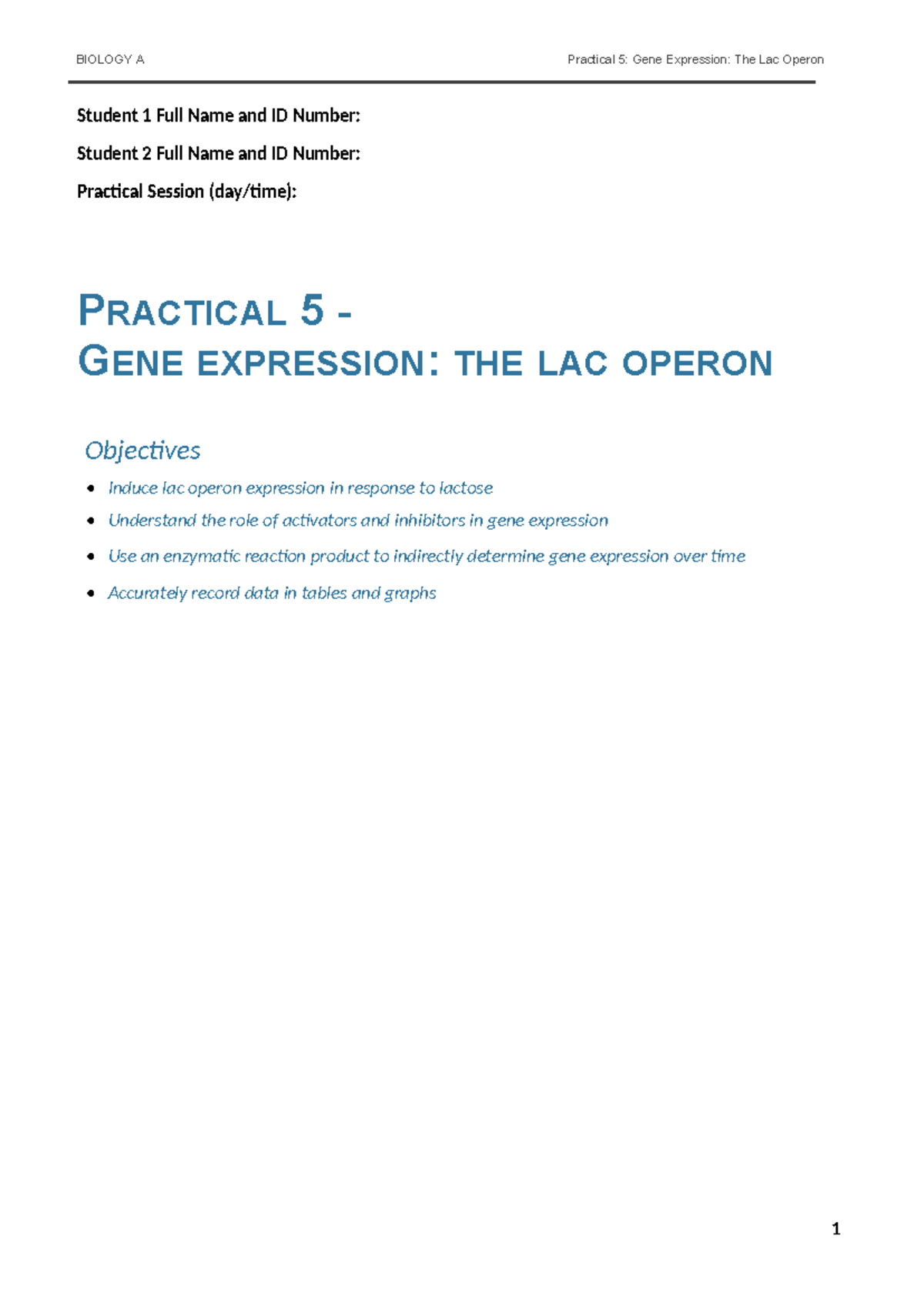 Practical 5 Gene Reg 2024 - Student 1 Full Name and ID Number: Student ...