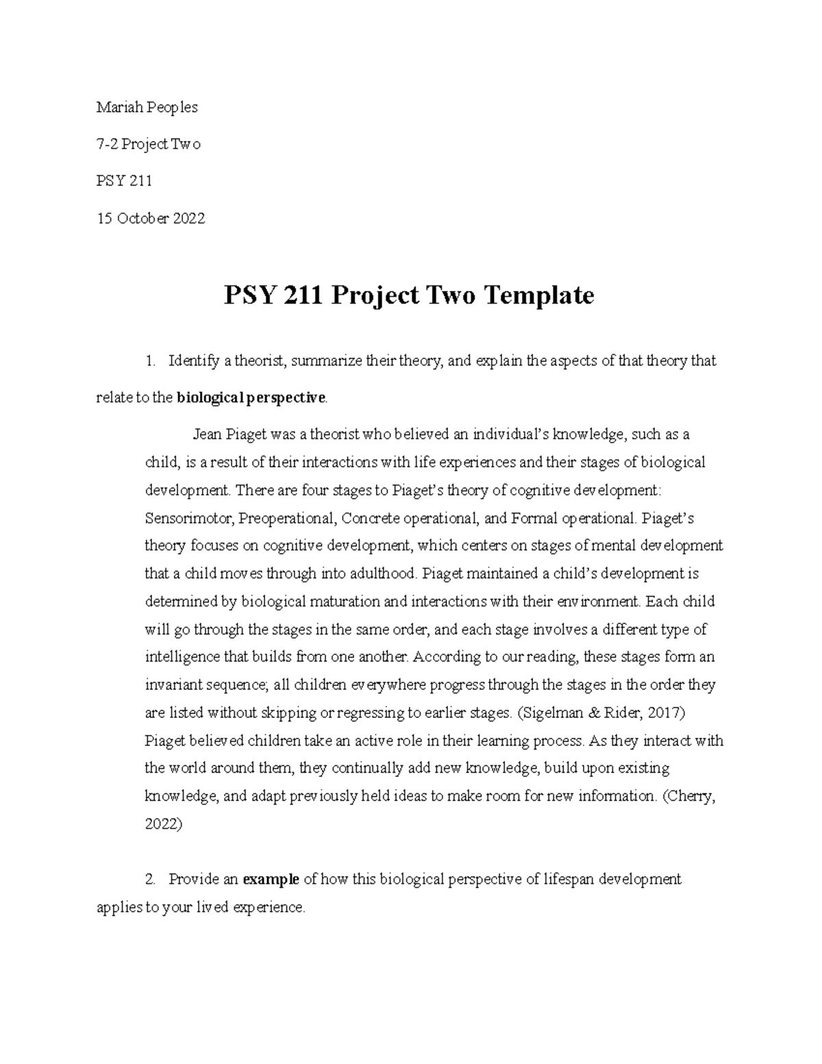 7-2 Project Two PSY 211 - Coursework assignment - Mariah Peoples 7-2 Project Two PSY 211 15 ...