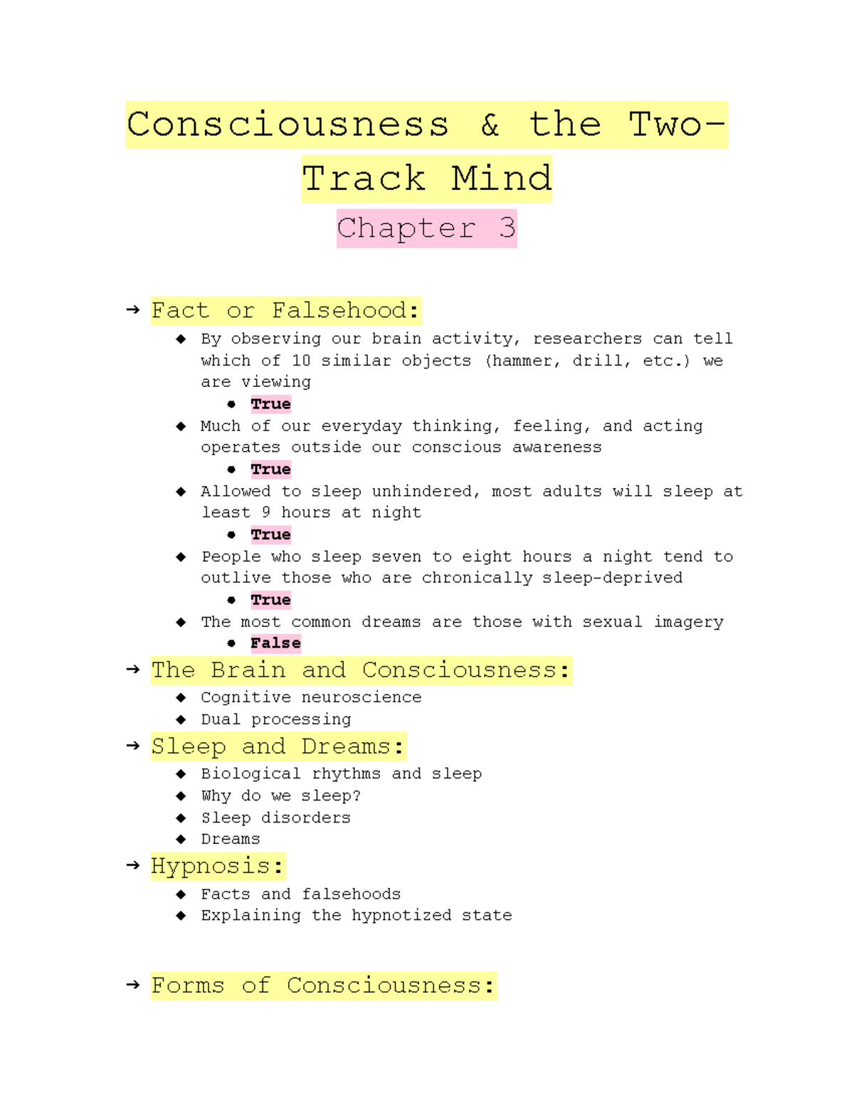 Chapter 3 - basic notes - Consciousness & the Two- Track Mind Chapter 3 ...