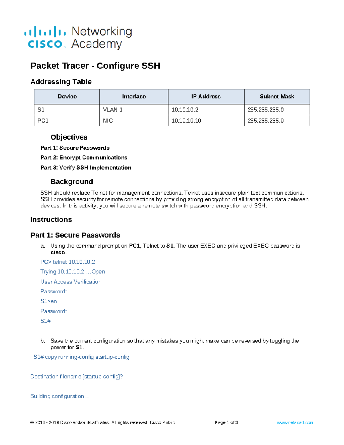 1.3.6 Packet Tracer - Configure SSH Alejandro Moreno Ferrandis - Packet Tracer - Configure SSH ...