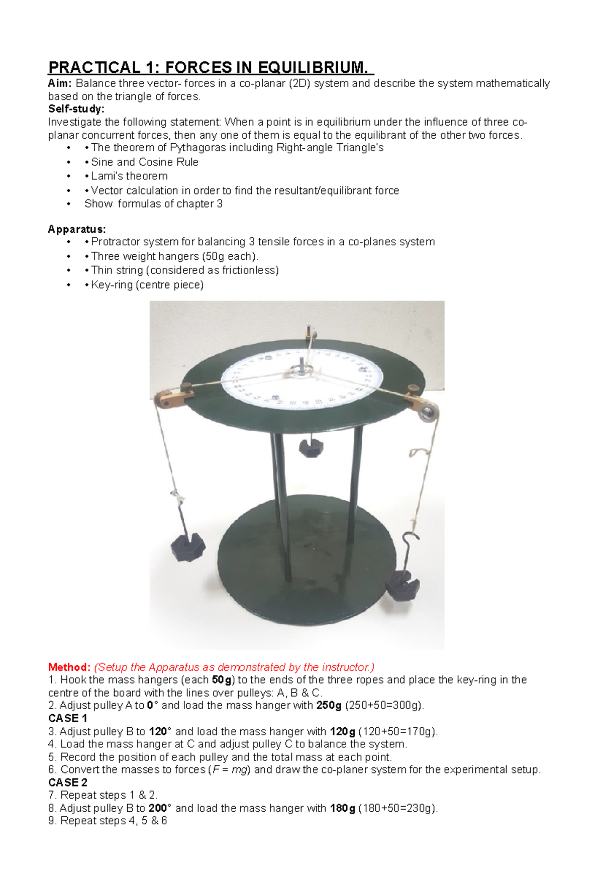 Practical 1 instructions - PRACTICAL 1: FORCES IN EQUILIBRIUM. Aim ...