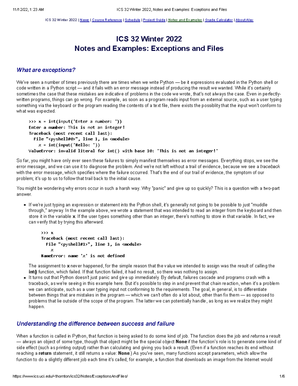 ICS 32 Winter 2022, Notes and Examples Exceptions and Files - ICS 32 ...