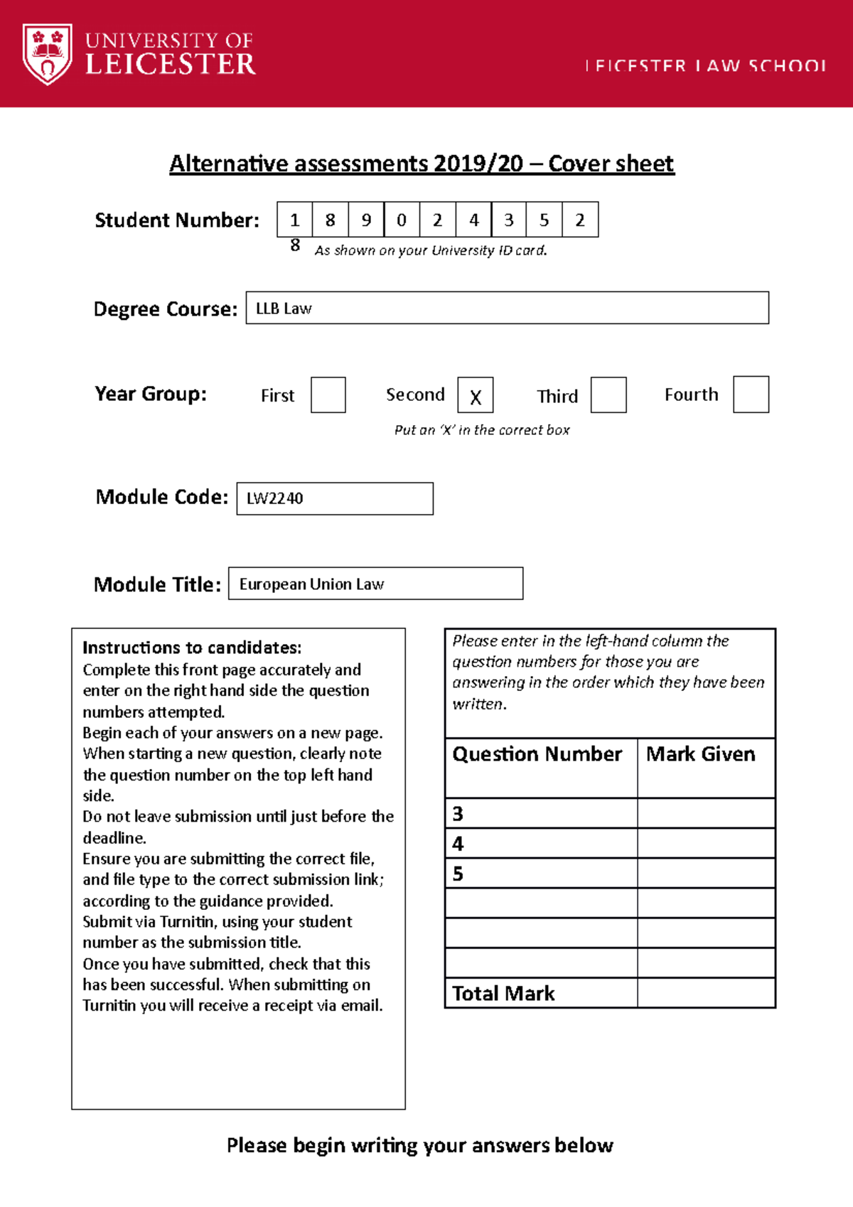 EU Exam Template 2020 - Alternative assessments 2019/20 – Cover sheet ...