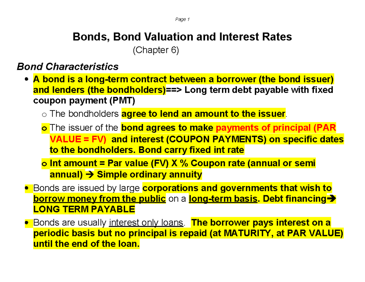Chapter 6 2022 - Bonds, Bond Valuation and Interest Rates (Chapter 6 ...