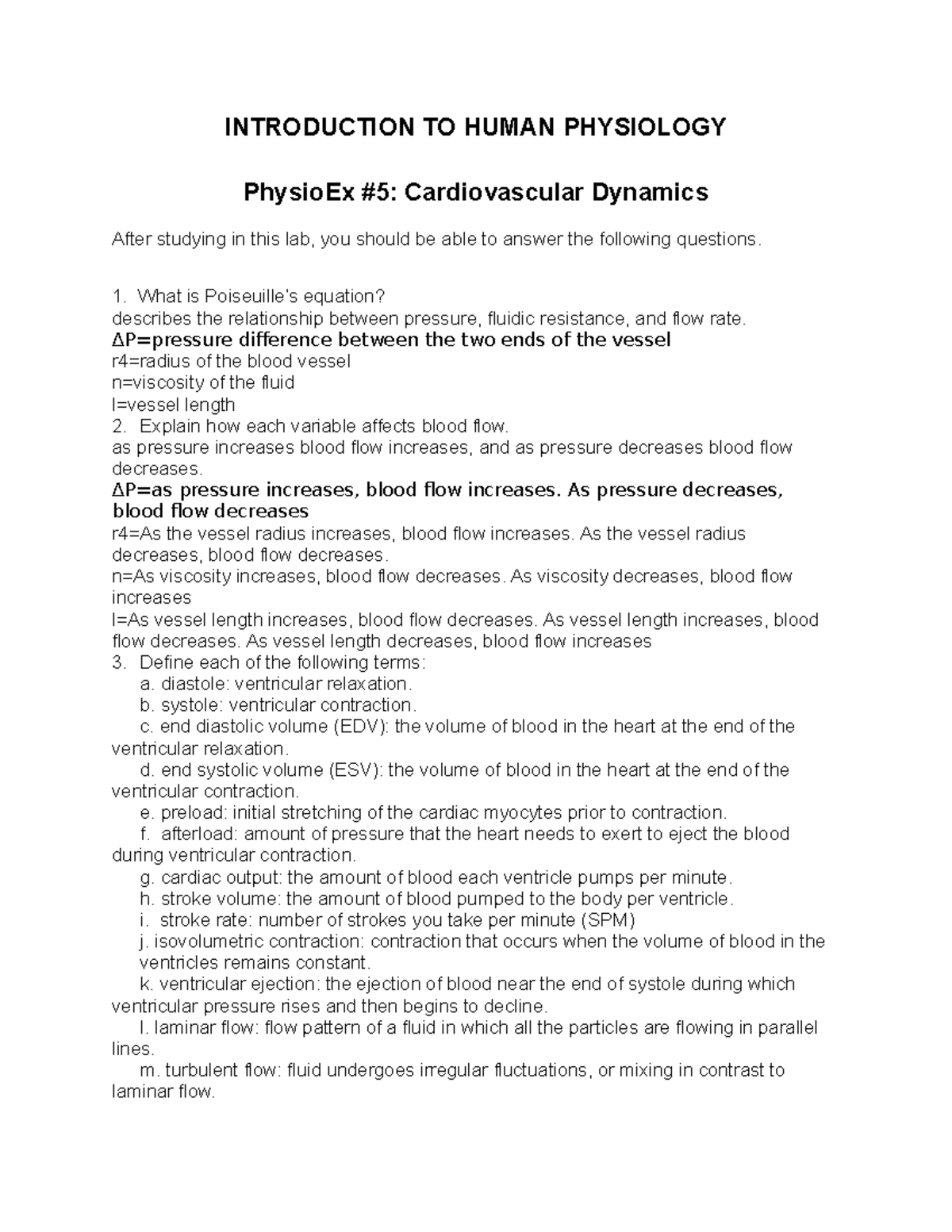 Physio Ex+5+Objectives - INTRODUCTION TO HUMAN PHYSIOLOGY PhysioEx #5: Cardiovascular Dynamics ...