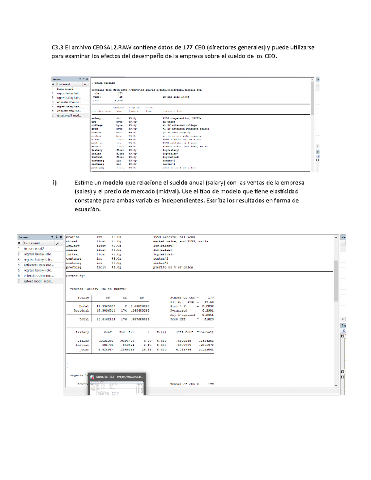 Econometria - Apuntes - C3 El archivo CEOSAL2 contiene datos de 177 CEO ...