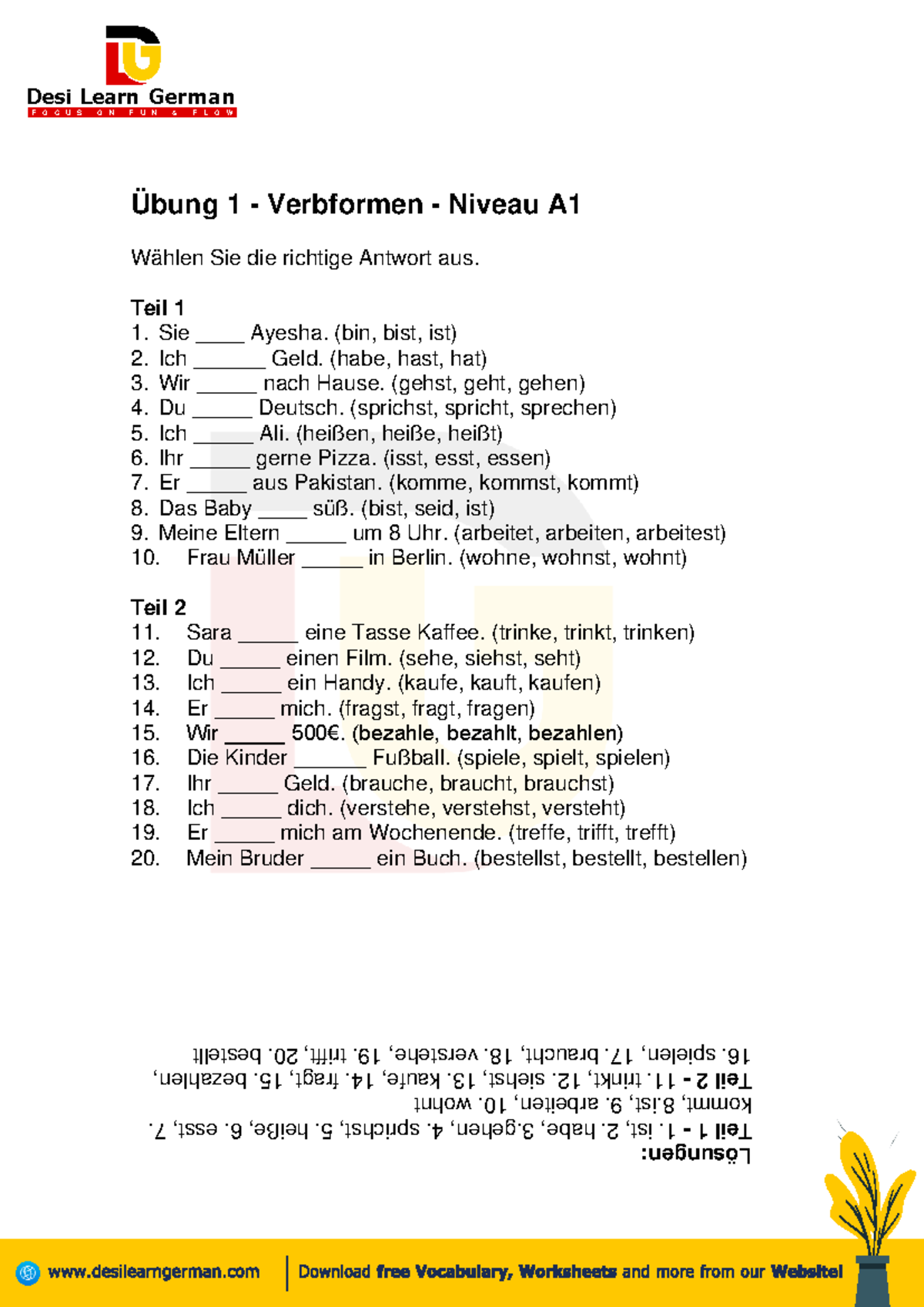 A1 šbung 1 Verbformen - nothing - Desi Learn German F O C U S O N F U N ...
