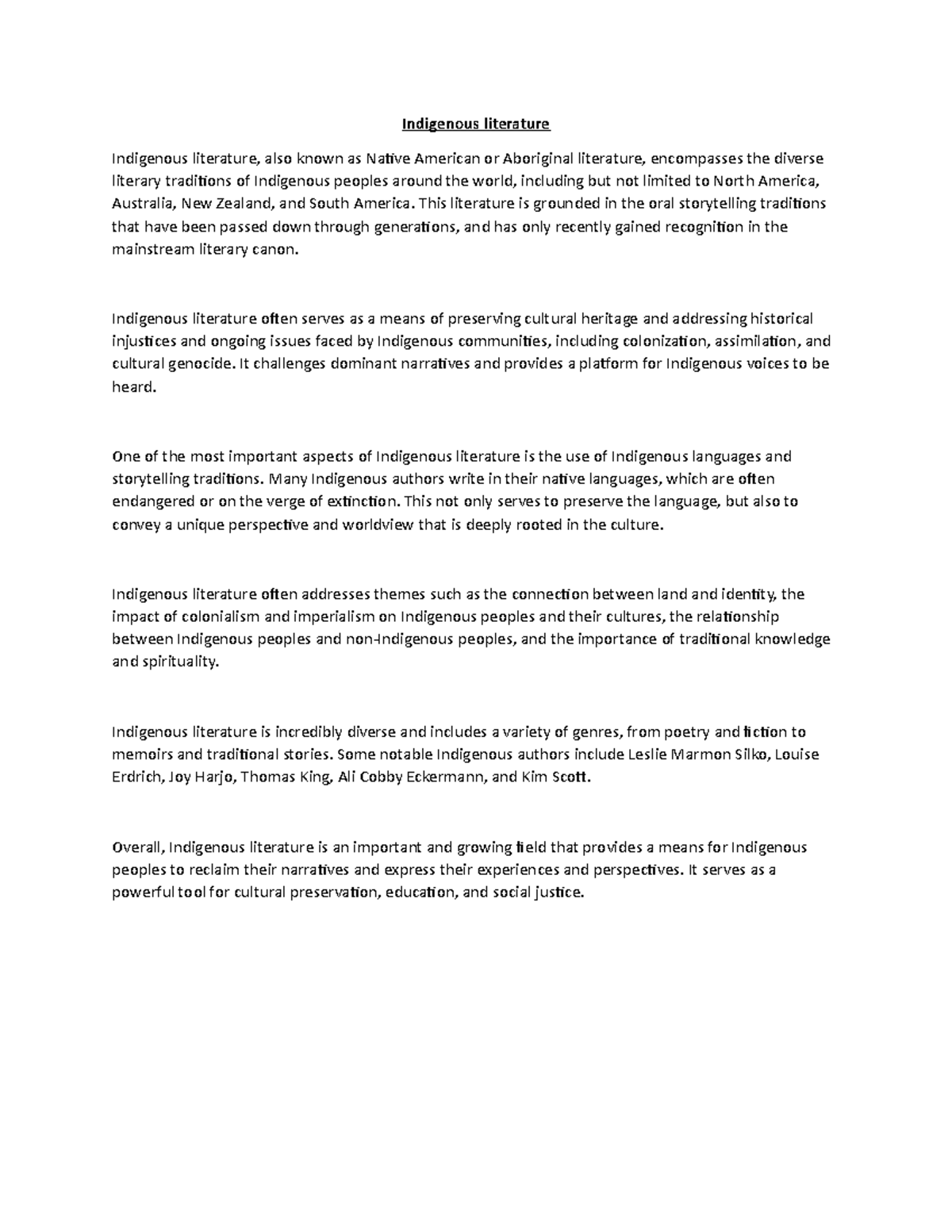 Indigenous literature - Indigenous literature Indigenous literature ...