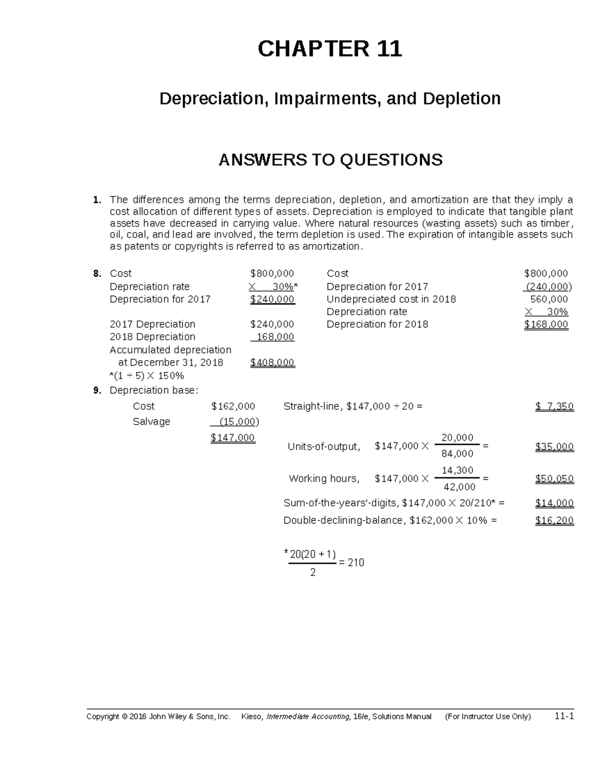 Chapter 11 Homework - CHAPTER 11 Depreciation, Impairments, and ...