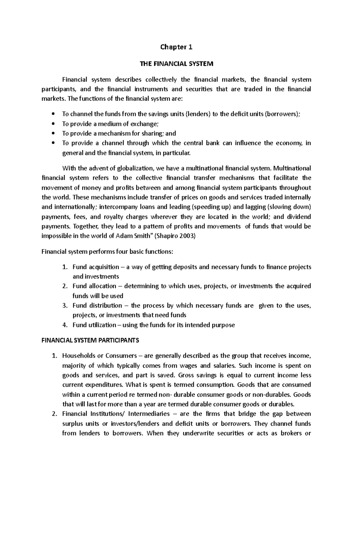 Chapter 1-The Financial System - BS accountancy - Studocu