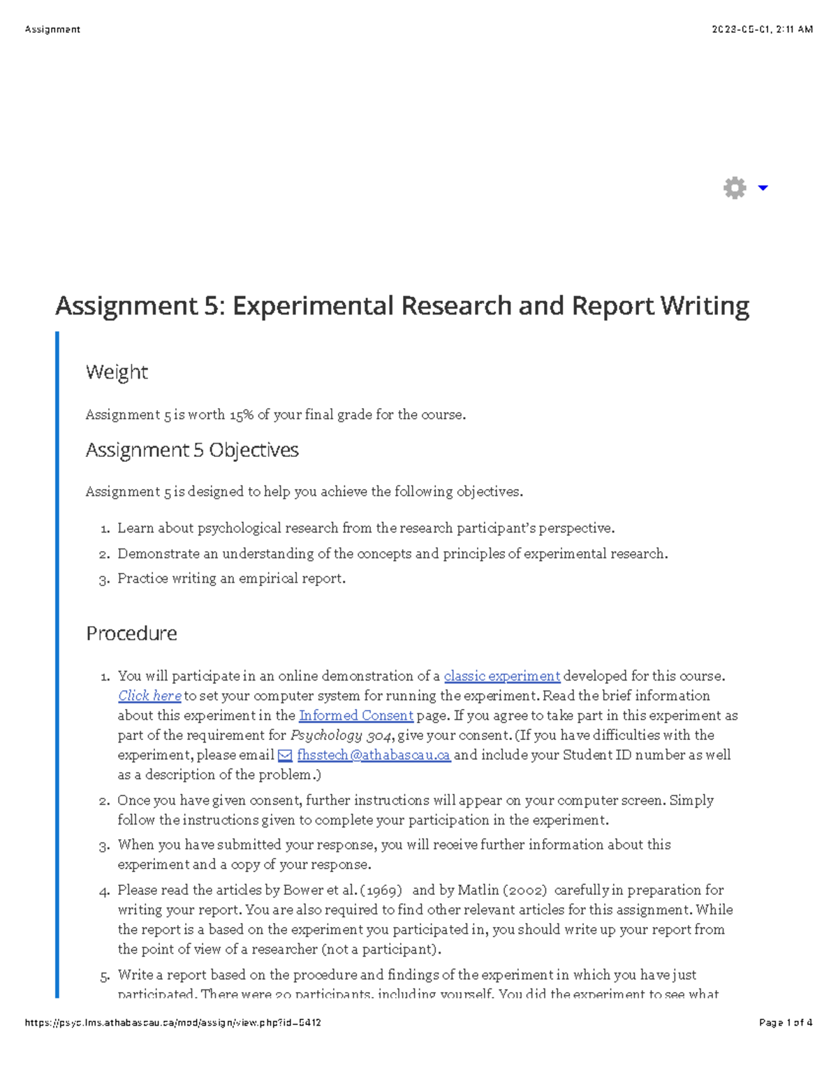 Assignment 5 - Assignment 5: Experimental Research and Report Writing ...