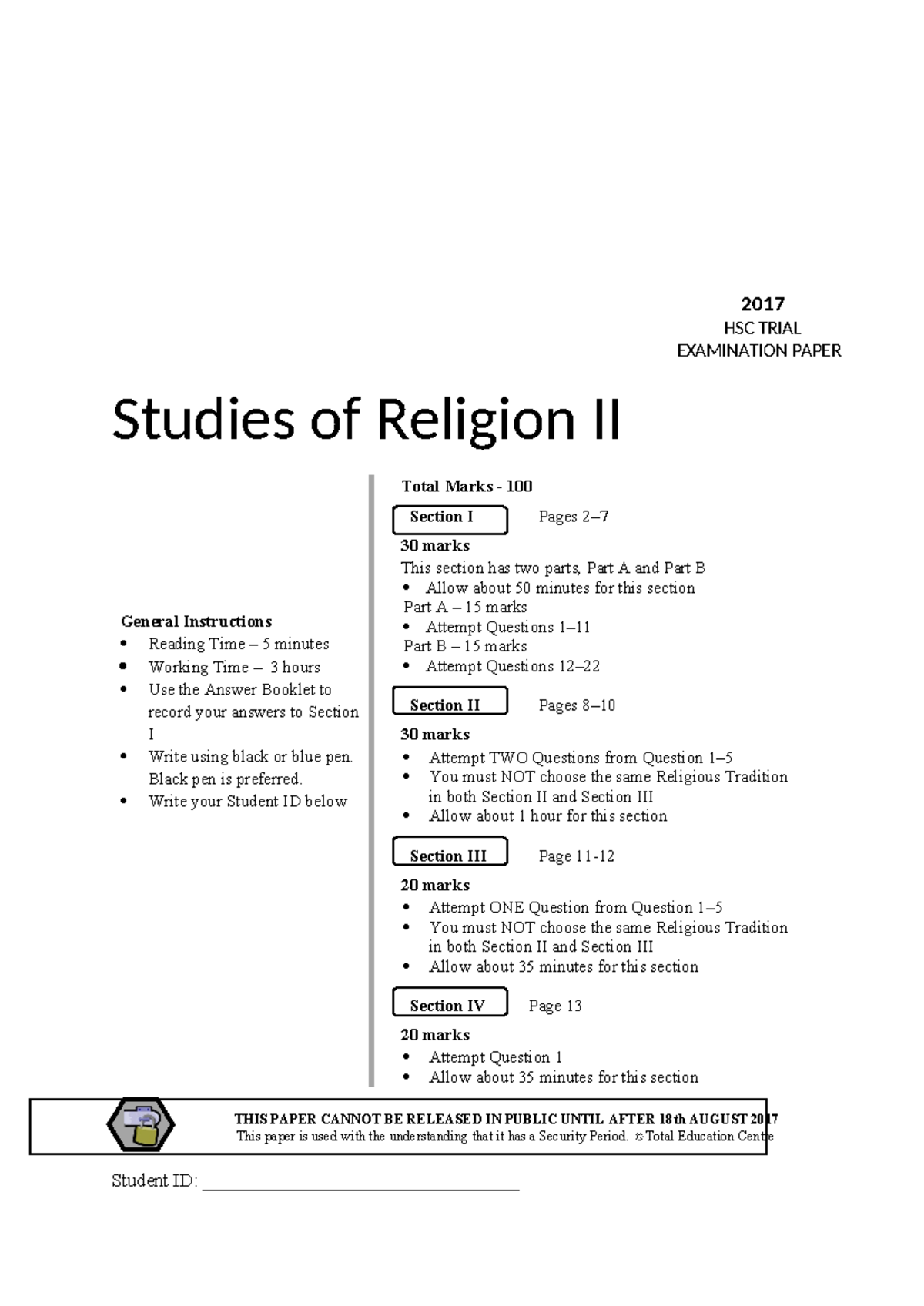 2017 Studies of Religion II HSC Trial ES - 2017 HSC TRIAL EXAMINATION ...