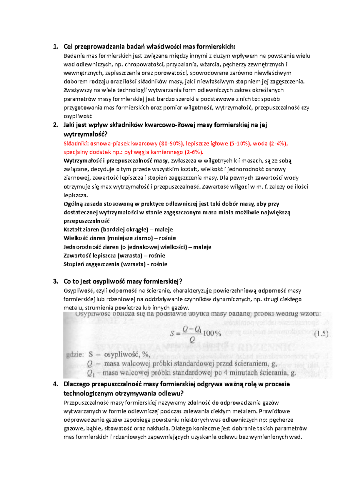 masy formierskie - 1. Cel przeprowadzania badań właściwości mas ...