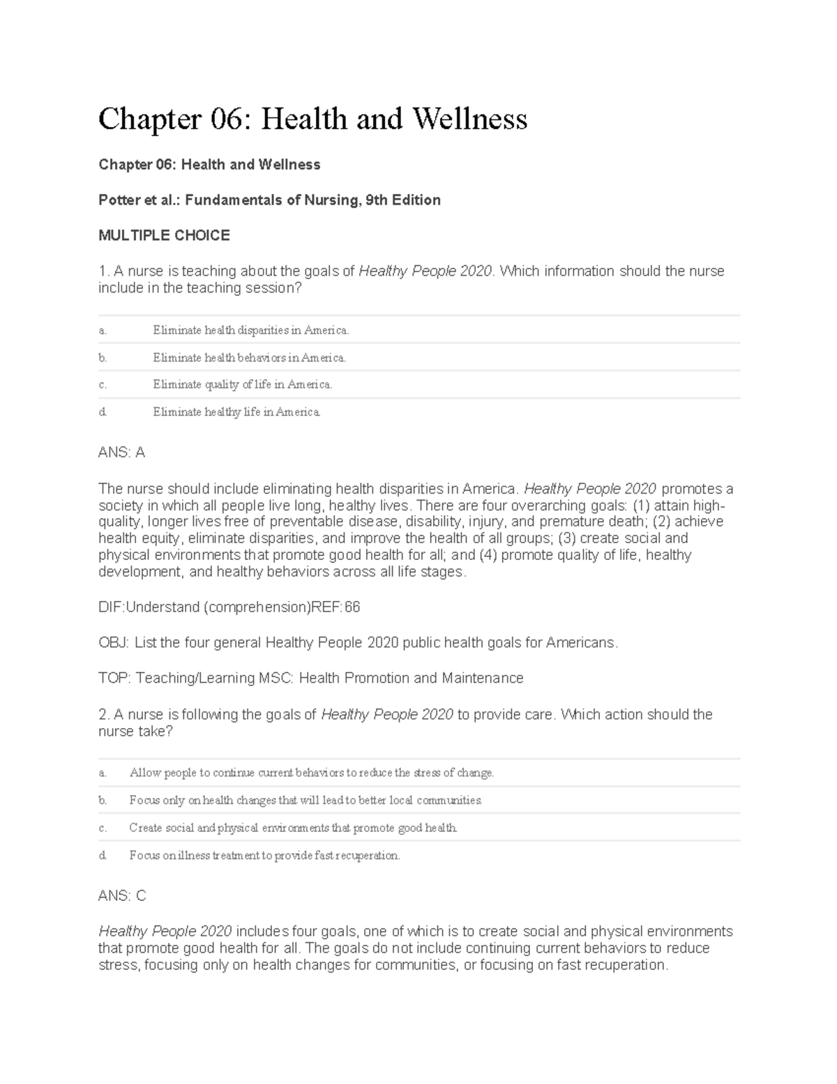 Chapter 06 - Notes - Chapter 06: Health and Wellness Chapter 06: Health ...